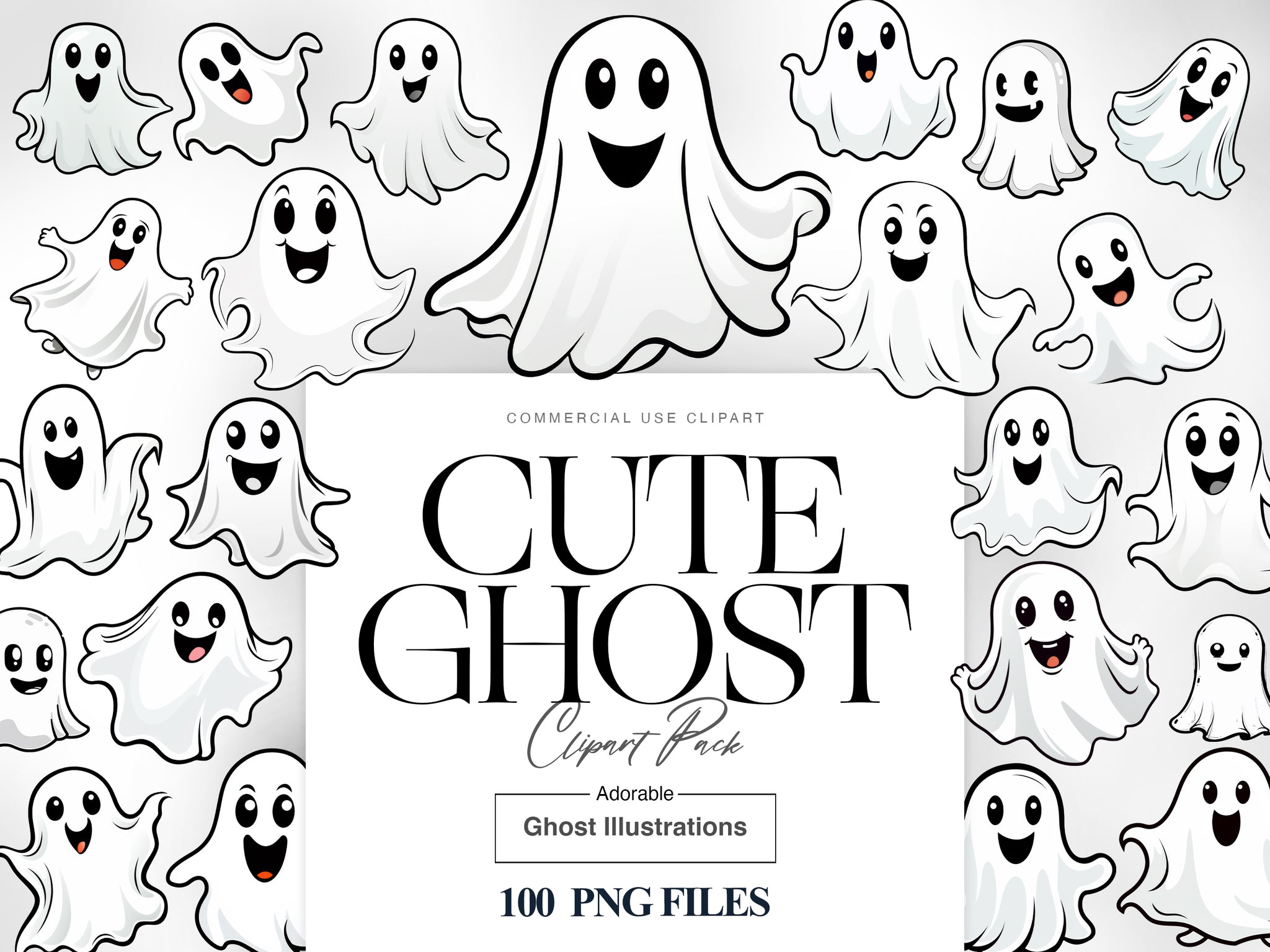 Cute Ghost Clipart, Halloween Ghost Face, Halloween Decor – Clipartset
