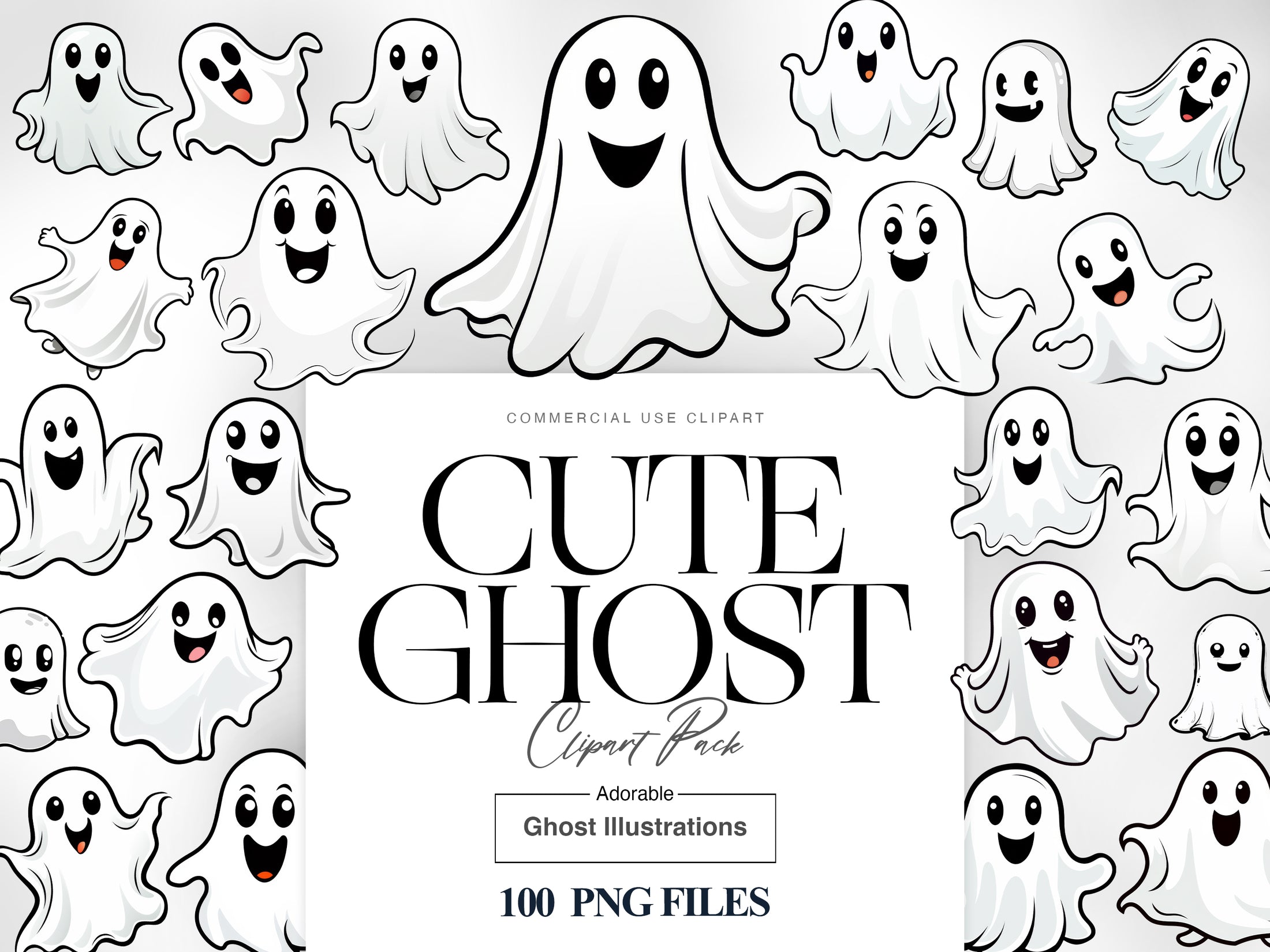 Cute Ghost Clipart, Halloween Ghost Face, Halloween Decor – Clipartset