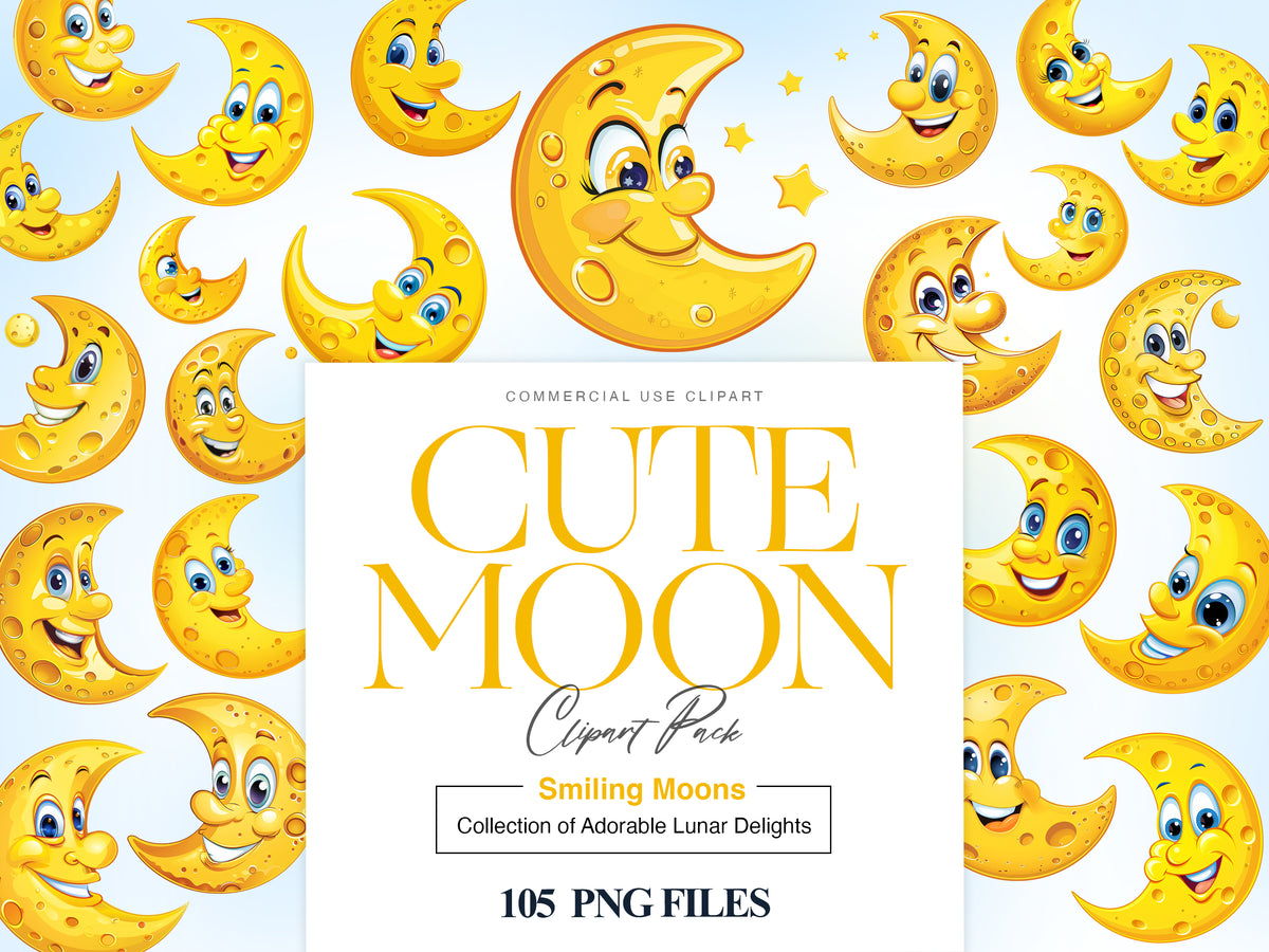 Cute Moon Clipart, Half Moon Illustration, Happy Moon PNG – Clipartset