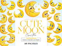Cute Moon Clipart, Half Moon Illustration, Happy Moon PNG – Clipartset