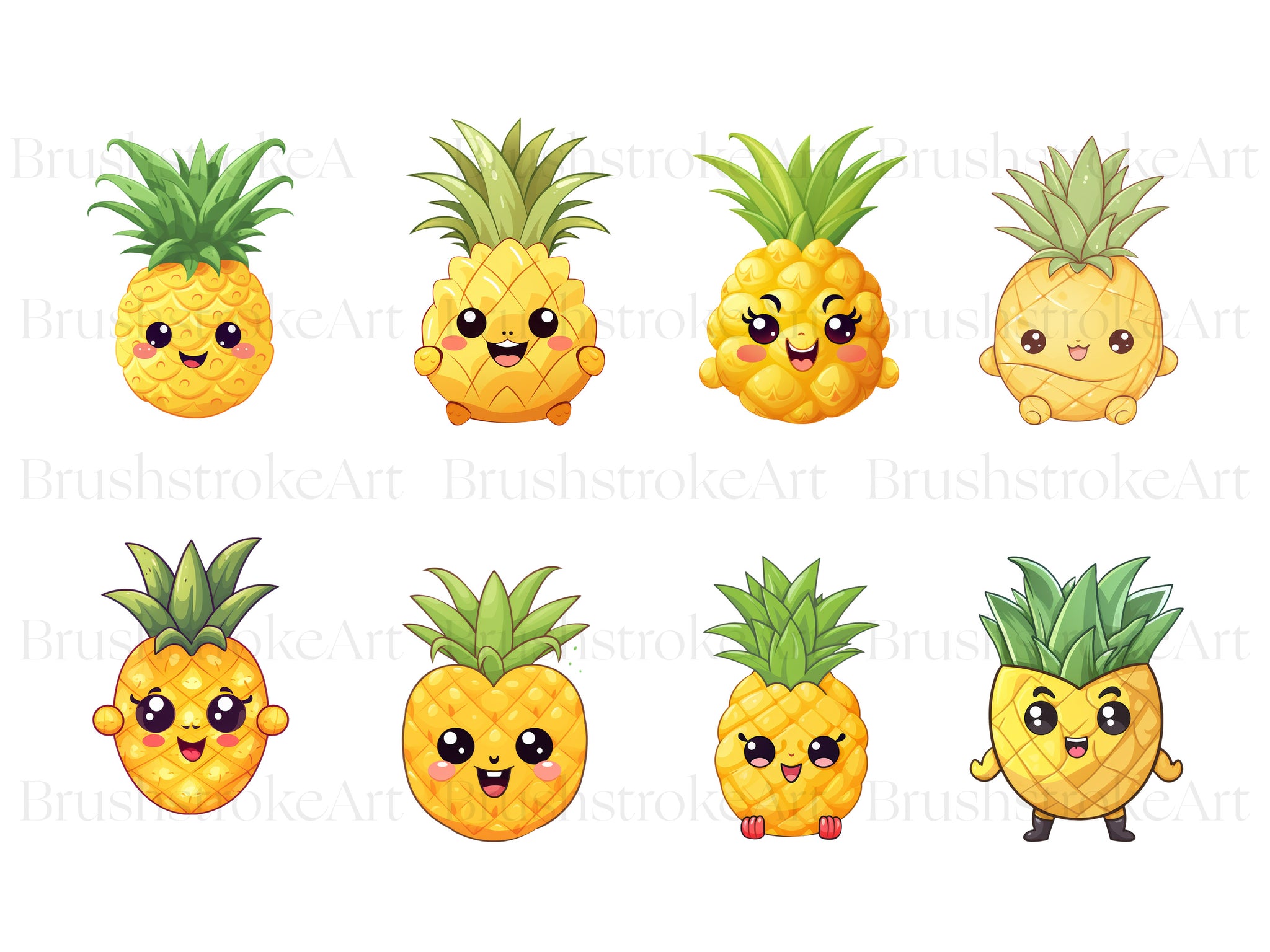 Cute Pineapple Clipart, Tropical Fruit, Kawaii Pineapple – Clipartset