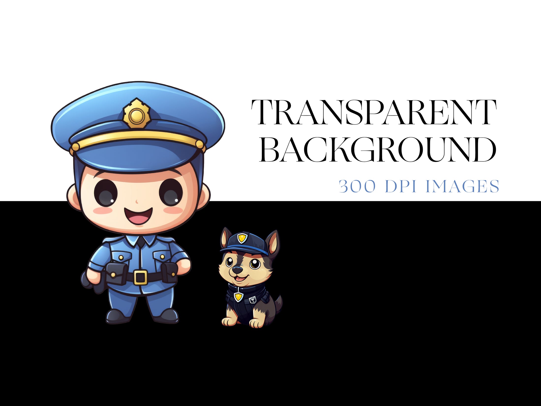 Kawaii Police Clipart, Policeman, Police Dog, Cute Police – Clipartset