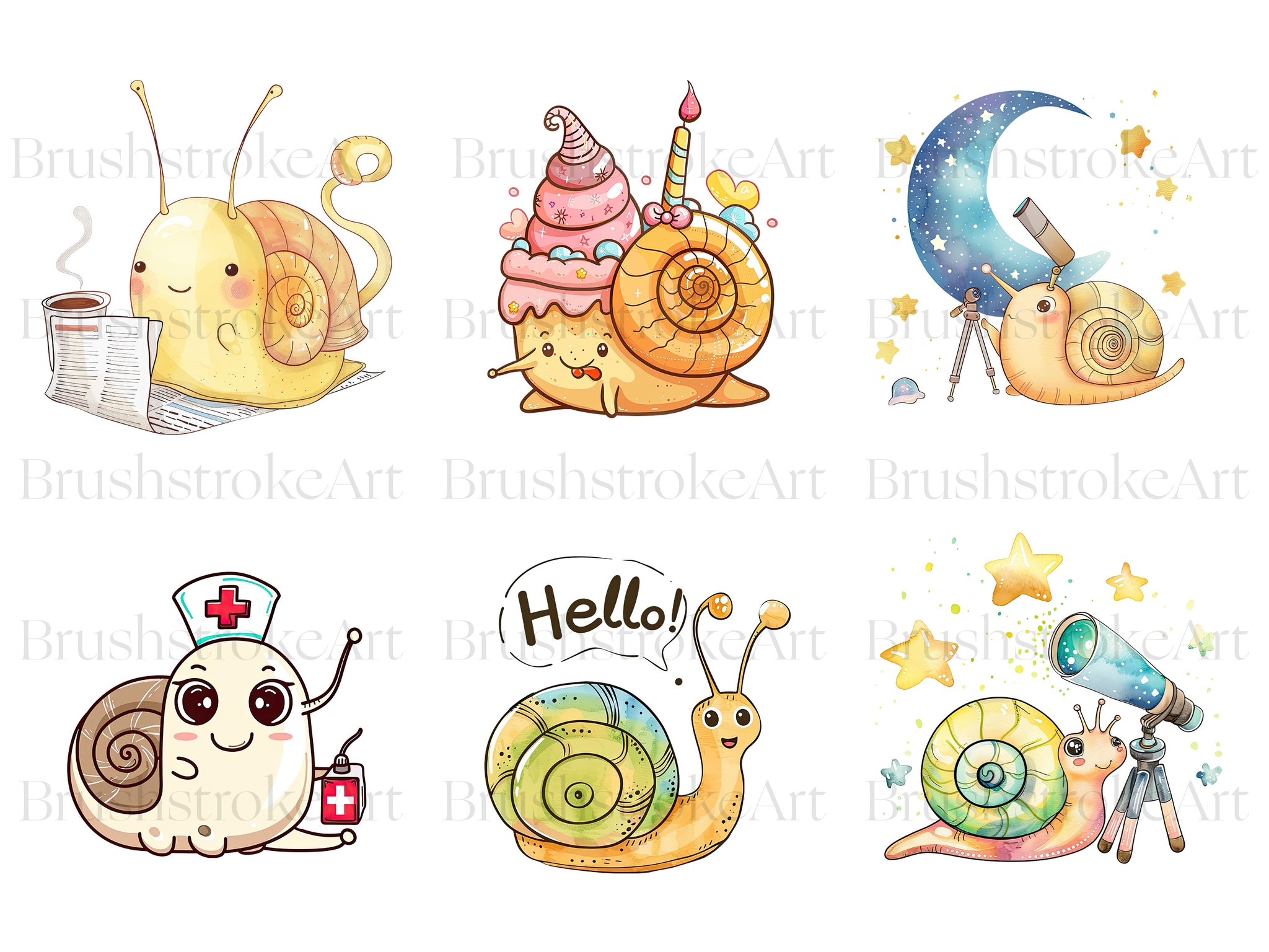 Watercolor Snail Clipart, Little Snail Shell, Cute Snail PNG – Clipartset