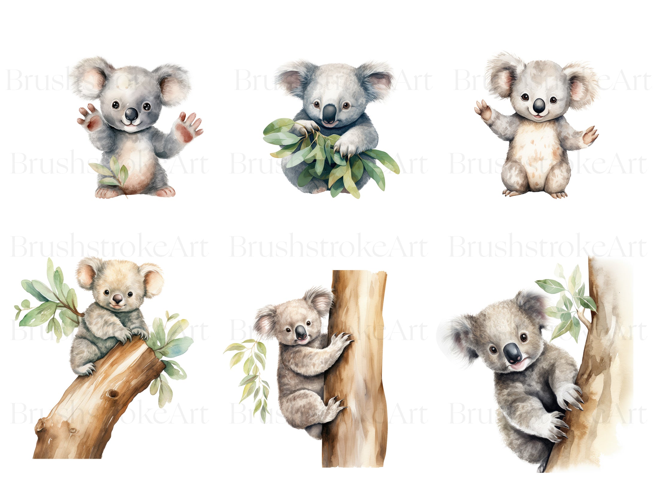 Watercolor Koala Clipart, Cute Koala, Baby Animal Nursery – Clipartset