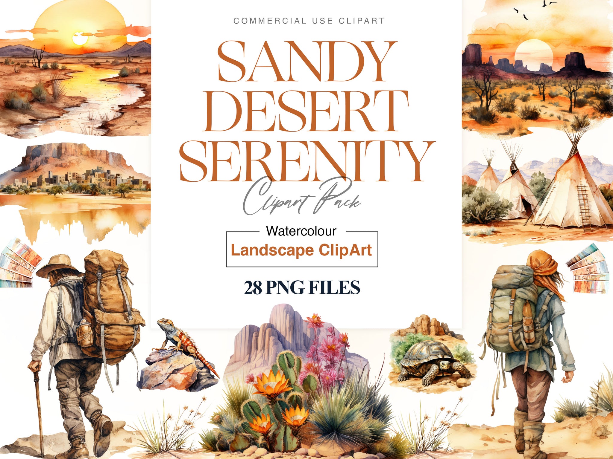 Watercolor Desert Clipart, Cactus, Arizona, Nature, Desert PNG – Clipartset