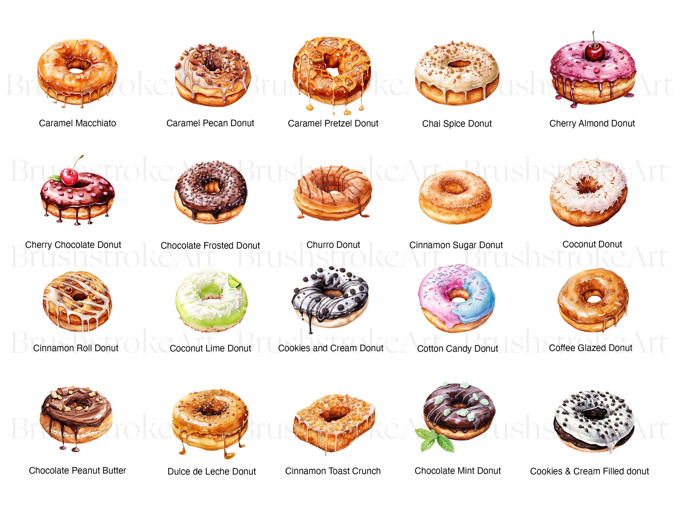 Watercolor Donut Clipart, Dessert, Pastries, Glazed, Sprinkled Donut ...
