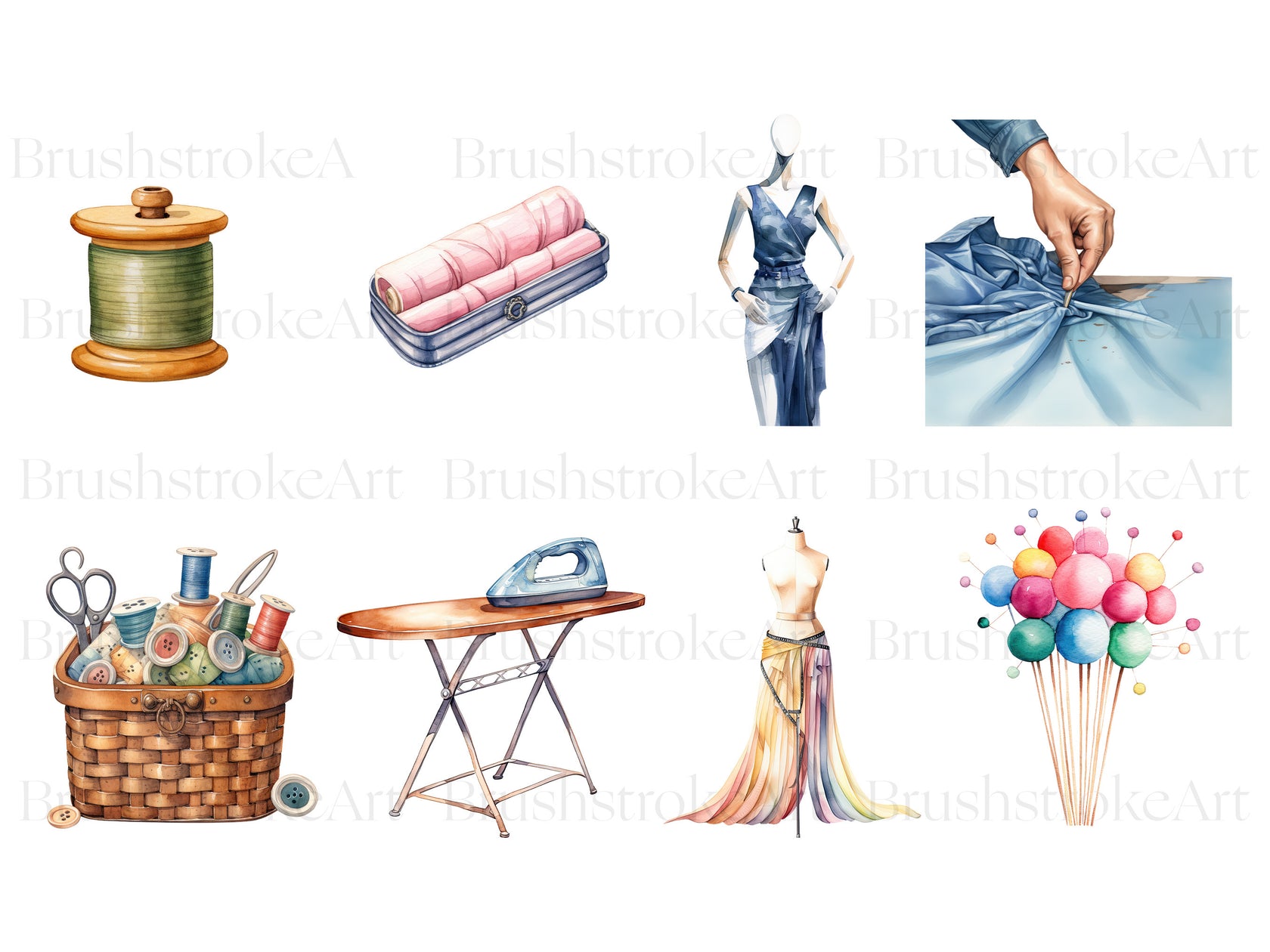 32 Watercolor Sewing Clipart, Sewing Machine, Vintage Fashion, Threads ...