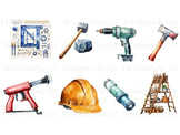 Watercolor Tools Clipart, Toolbox, Hammer, Mechanic Tool PNG – Clipartset