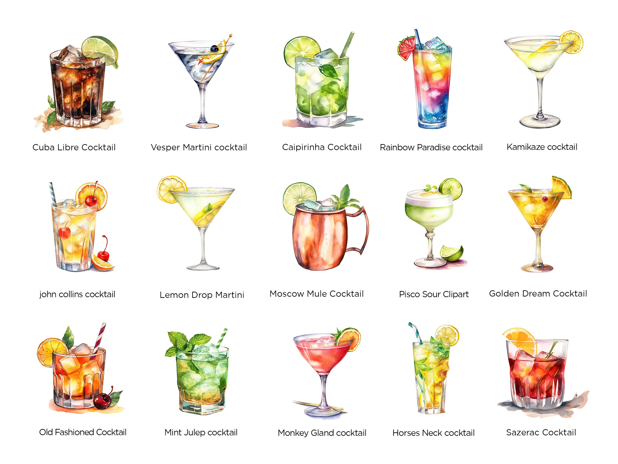 77 Cocktail Clipart, Drinks Illustration, Signature Drink Menu, Cockta ...