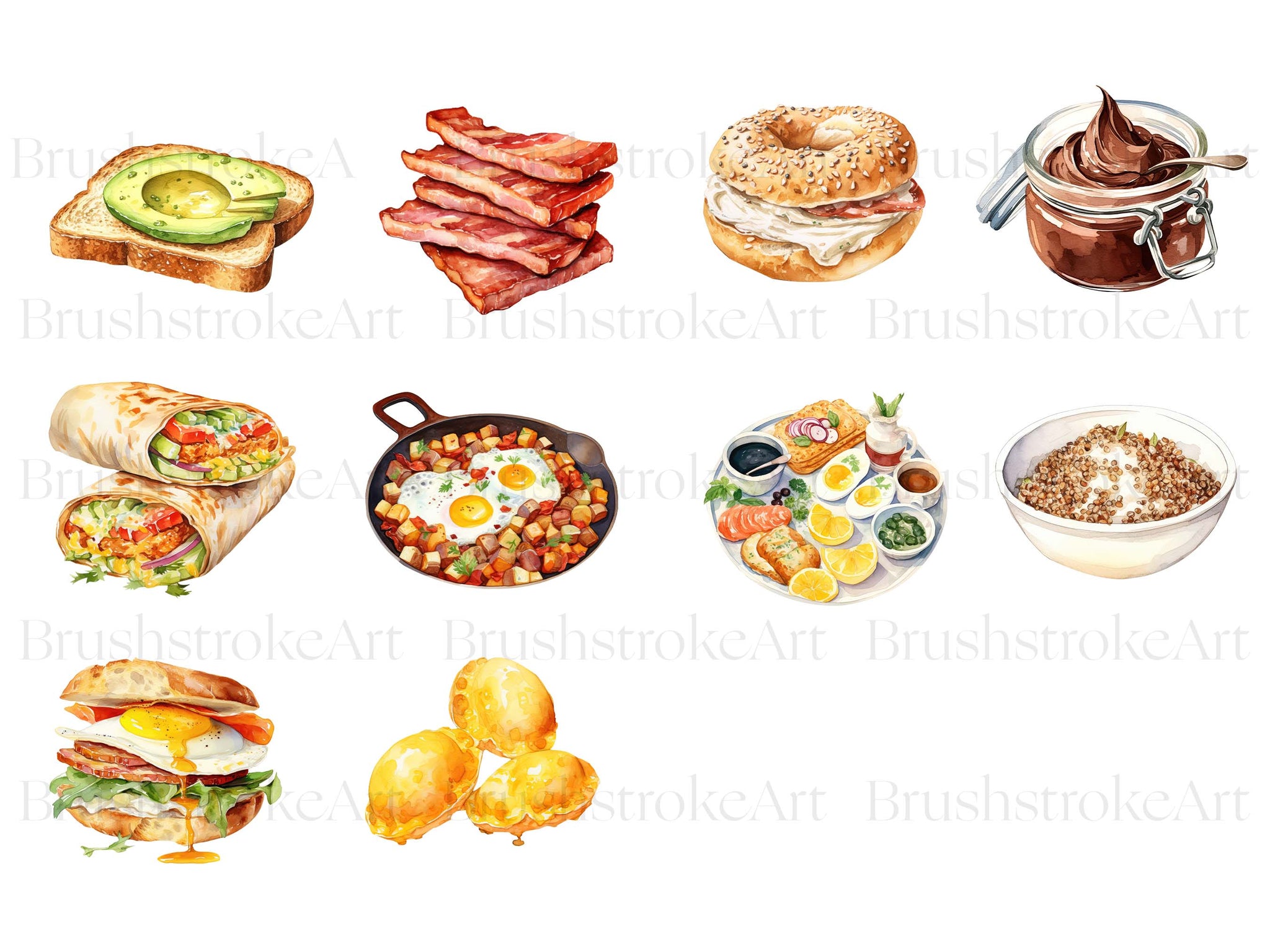 46 Watercolor Breakfast Clipart, English Breakfast, Coffee and Tea, Wa ...