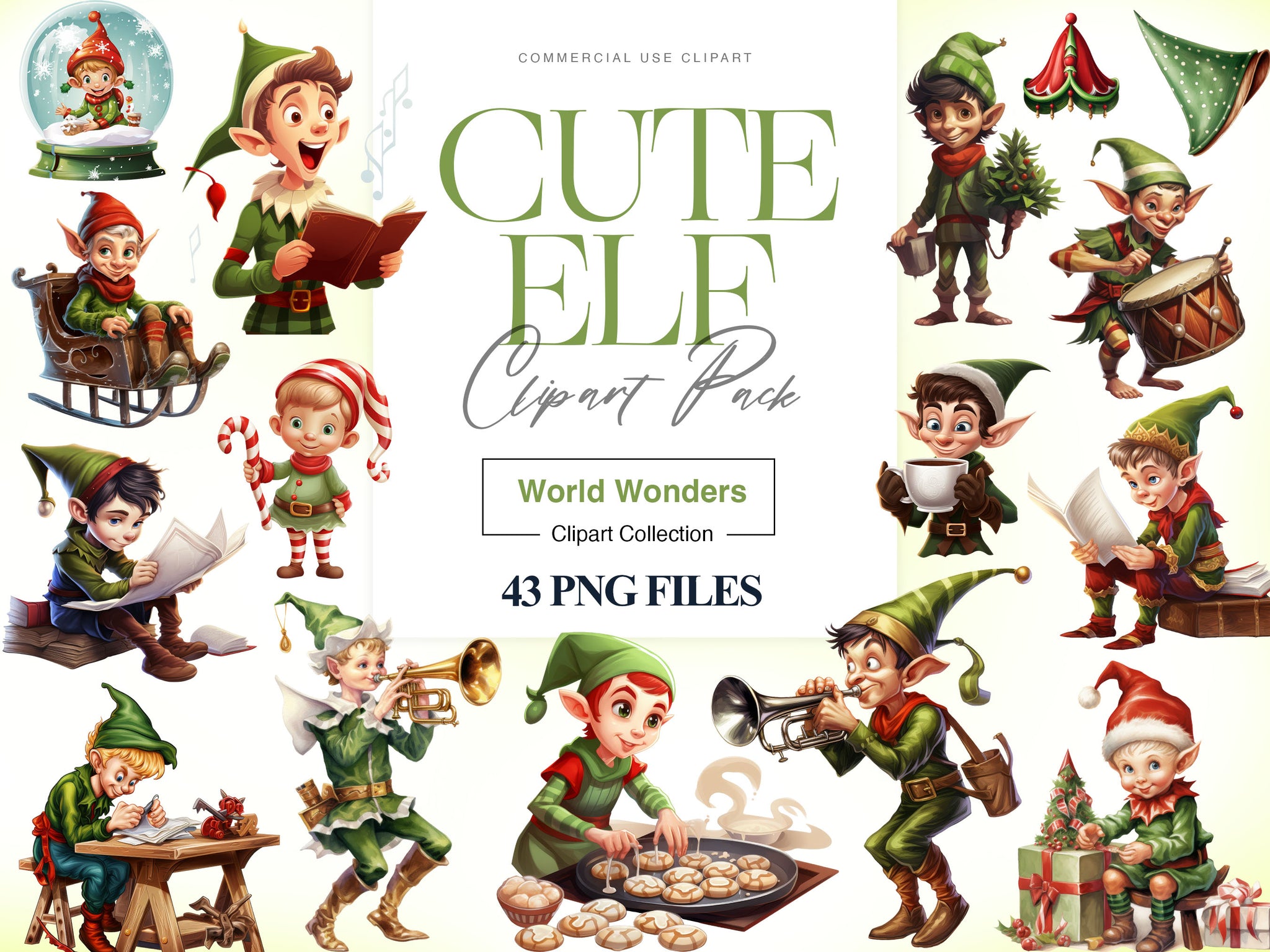 Cute Elf Clipart, Christmas Elves Clip Art, Christmas Gifts – Clipartset