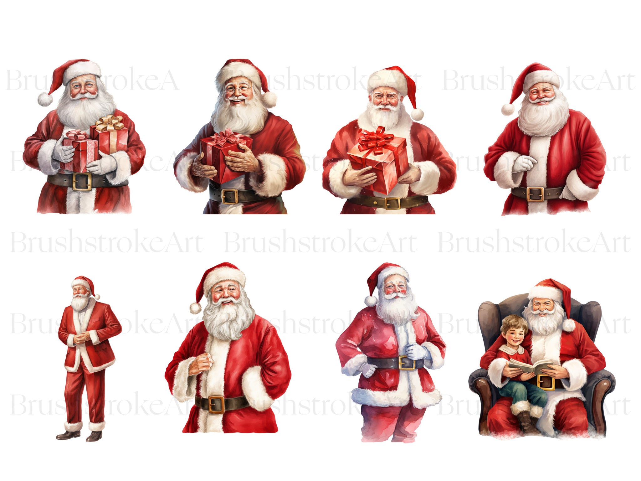Watercolor Santa Clipart, Santa Claus PNG, Christmas Santa – Clipartset