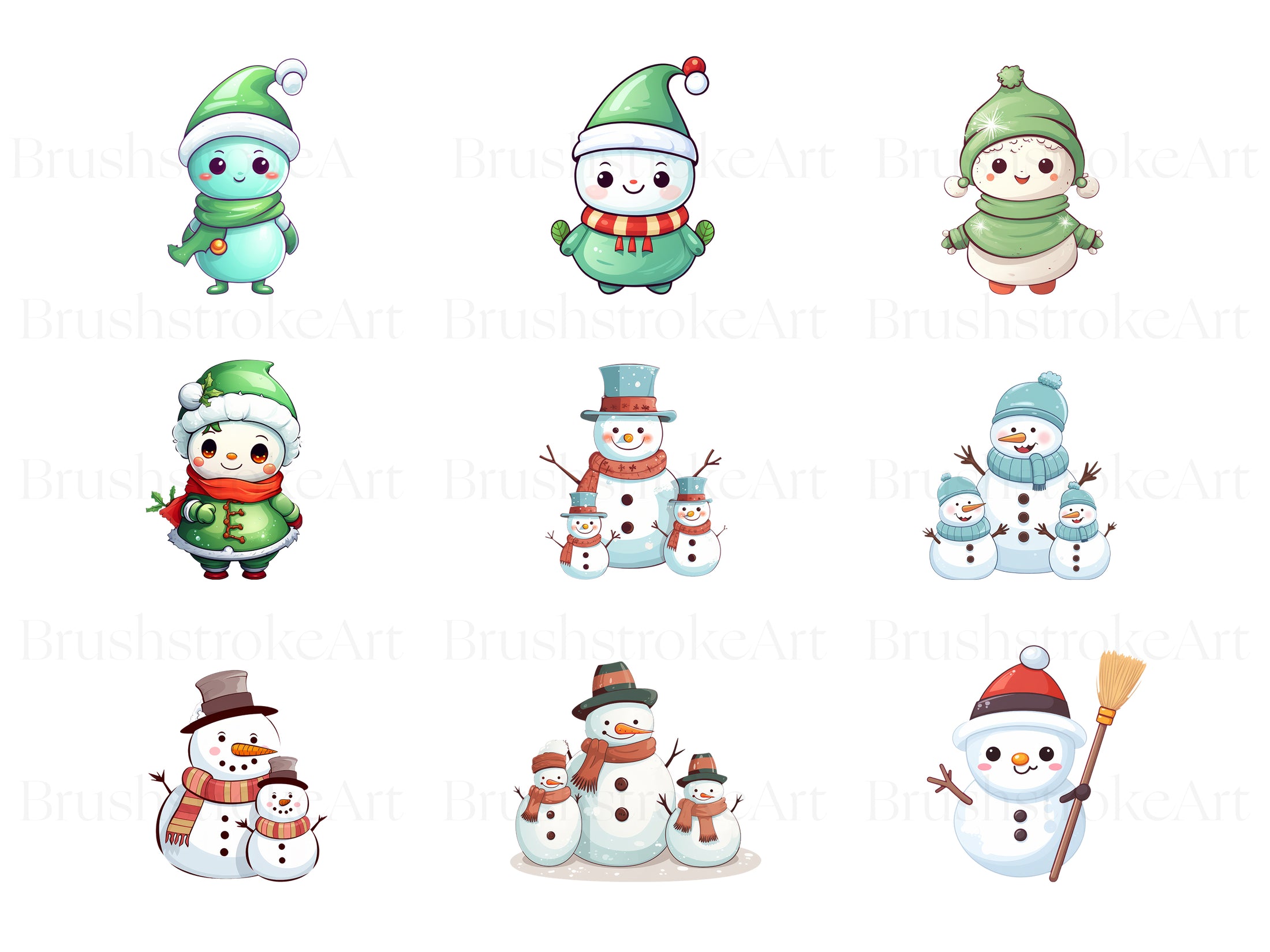 Kawaii Snowman Clipart, Christmas Snowman PNG, Cute Snowman – Clipartset