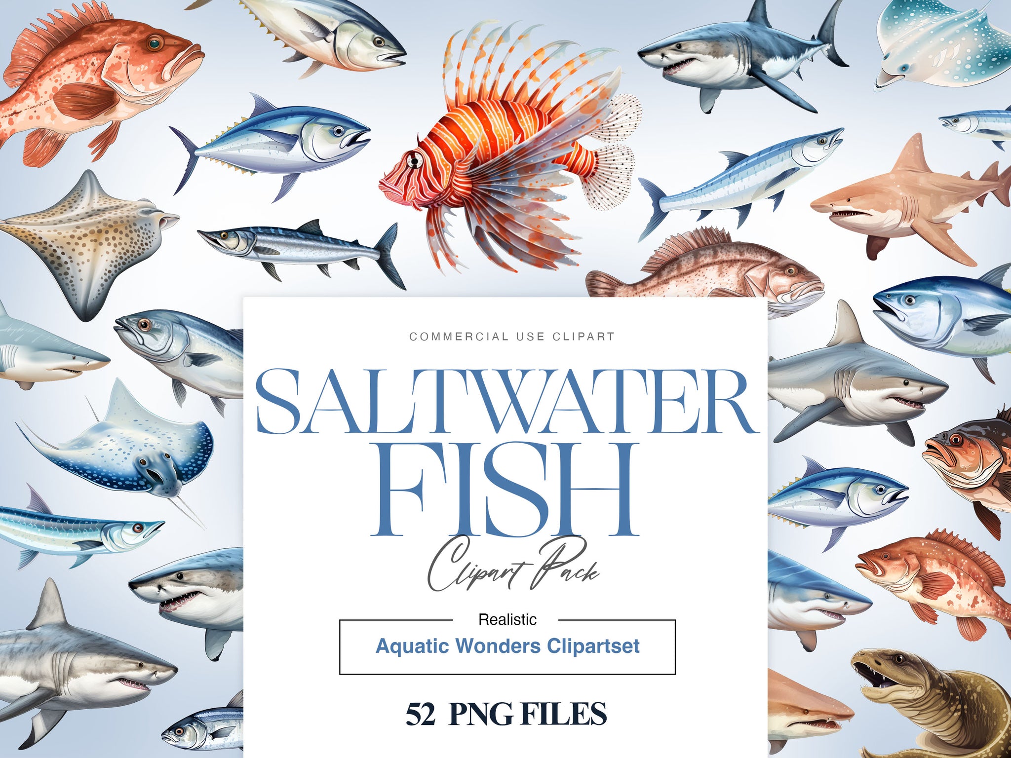 Saltwater Fish Clipart, Great White Shark, Tuna, Fish PNG – Clipartset