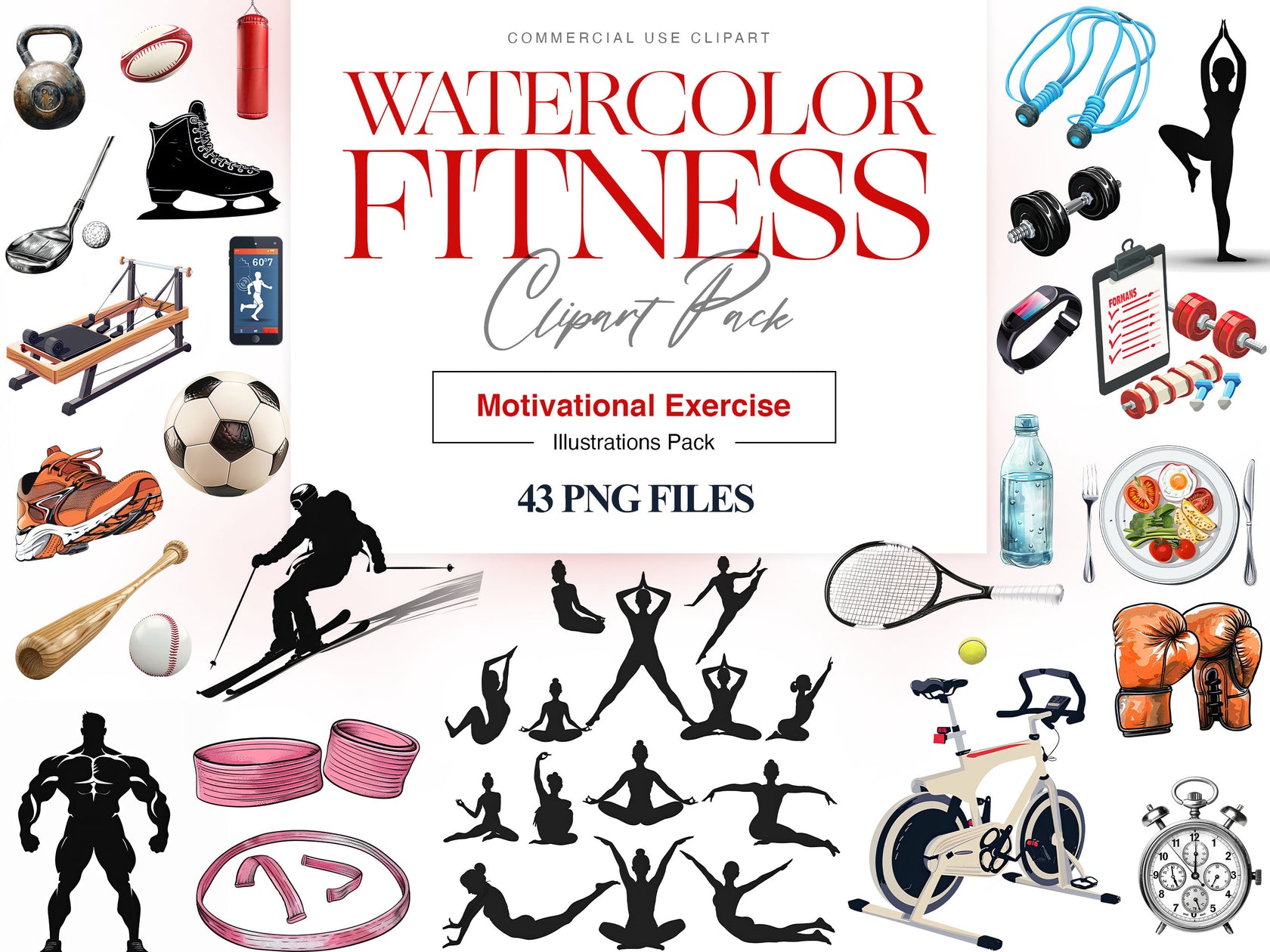 Watercolor Fitness Clipart, Gym, Bodybuilder, Fitness Girl – Clipartset