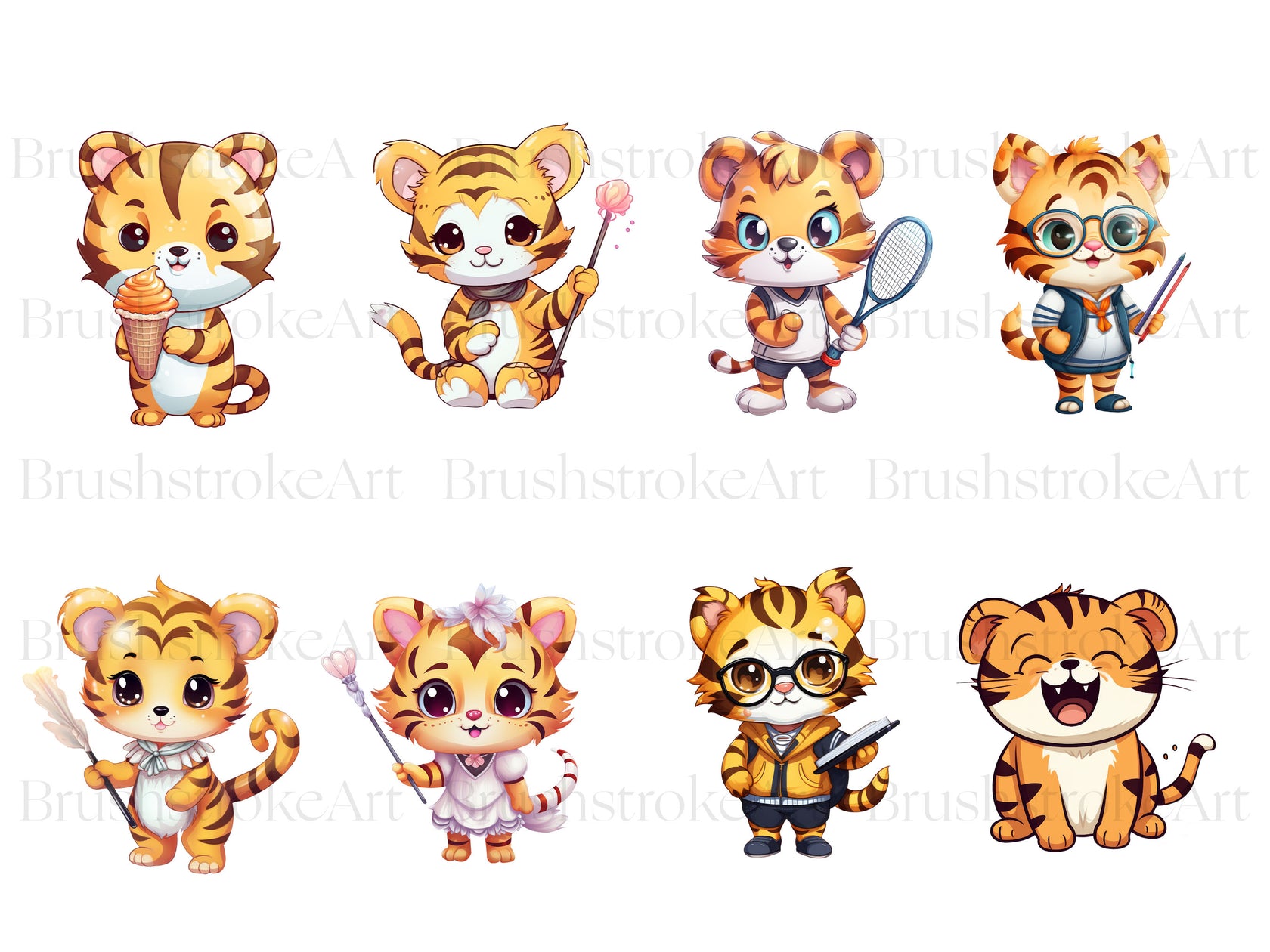 Cute Tiger Clipart, Baby Tiger, Cartoon Tiger, Safari Tiger – Clipartset
