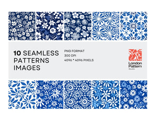 Blue Cutouts Seamless Patterns, Abstract Floral, Flower Design – Clipartset