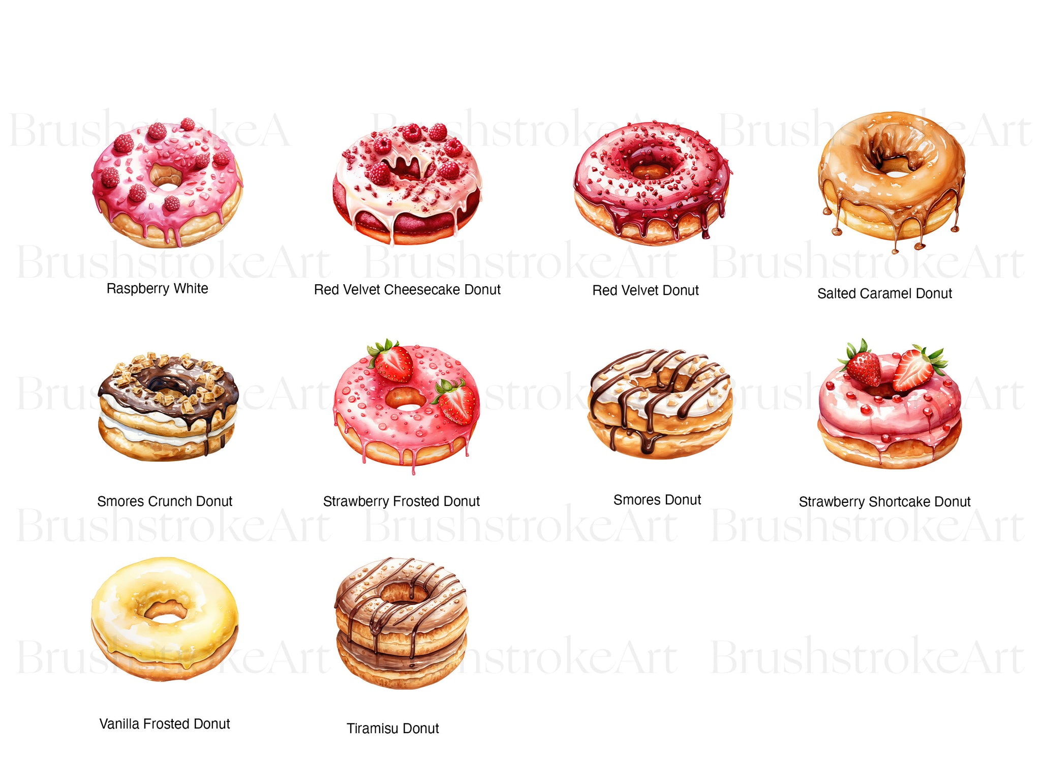 Watercolor Donut Clipart, Dessert, Pastries, Glazed, Sprinkled Donut ...
