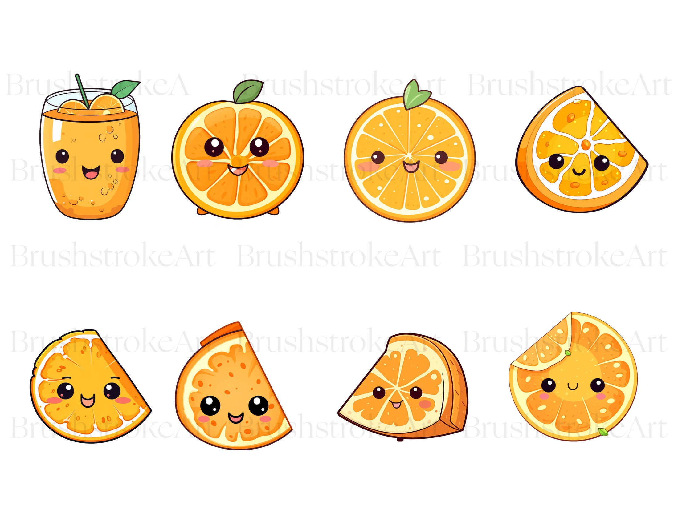Cute Orange Clipart, Kawaii Fruit, Orange PNG, Summer Fruit – Clipartset