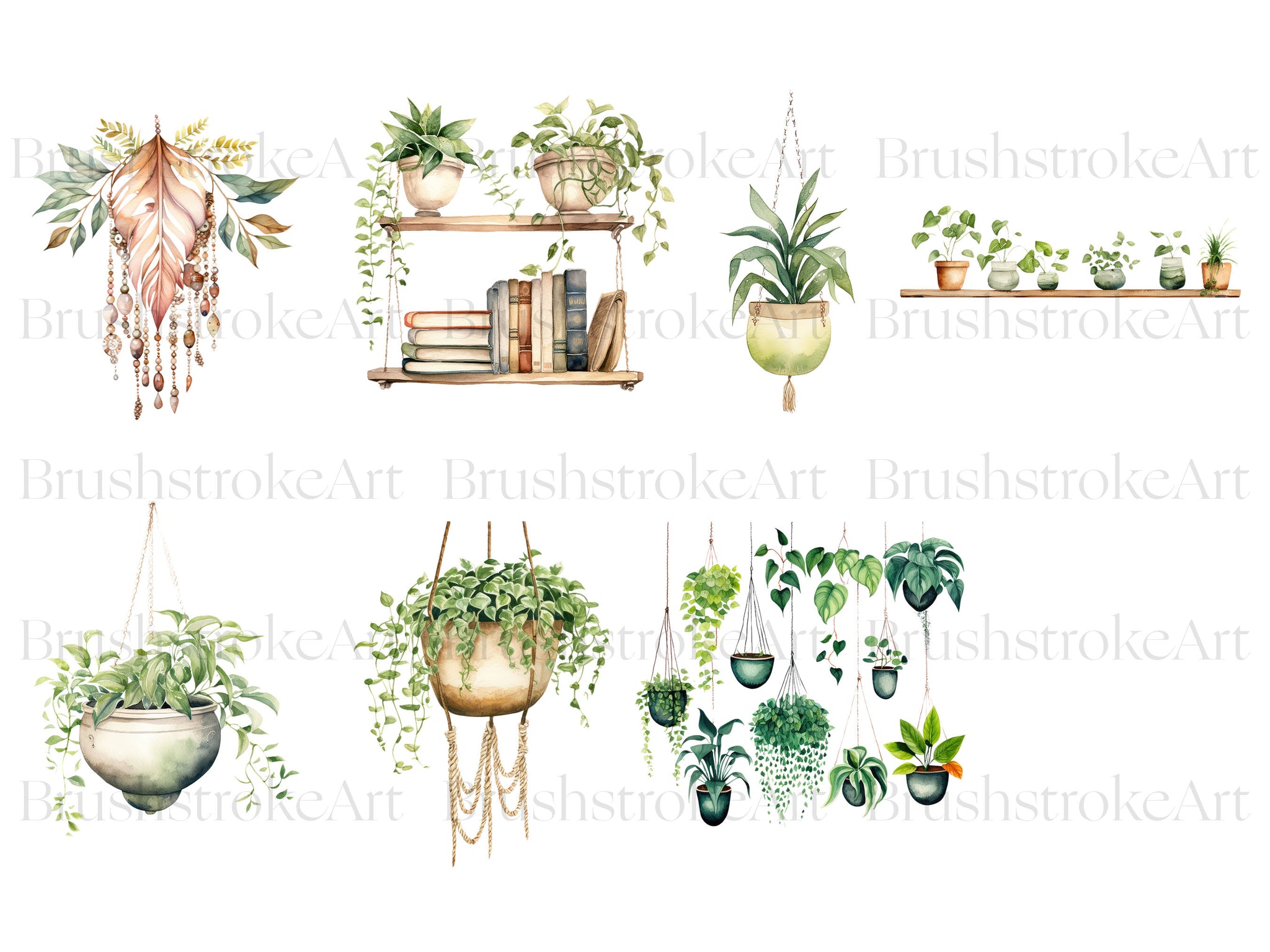 Watercolor Hanging Plants Clipart|| Flowers| House Plant PNG| Plant Il ...