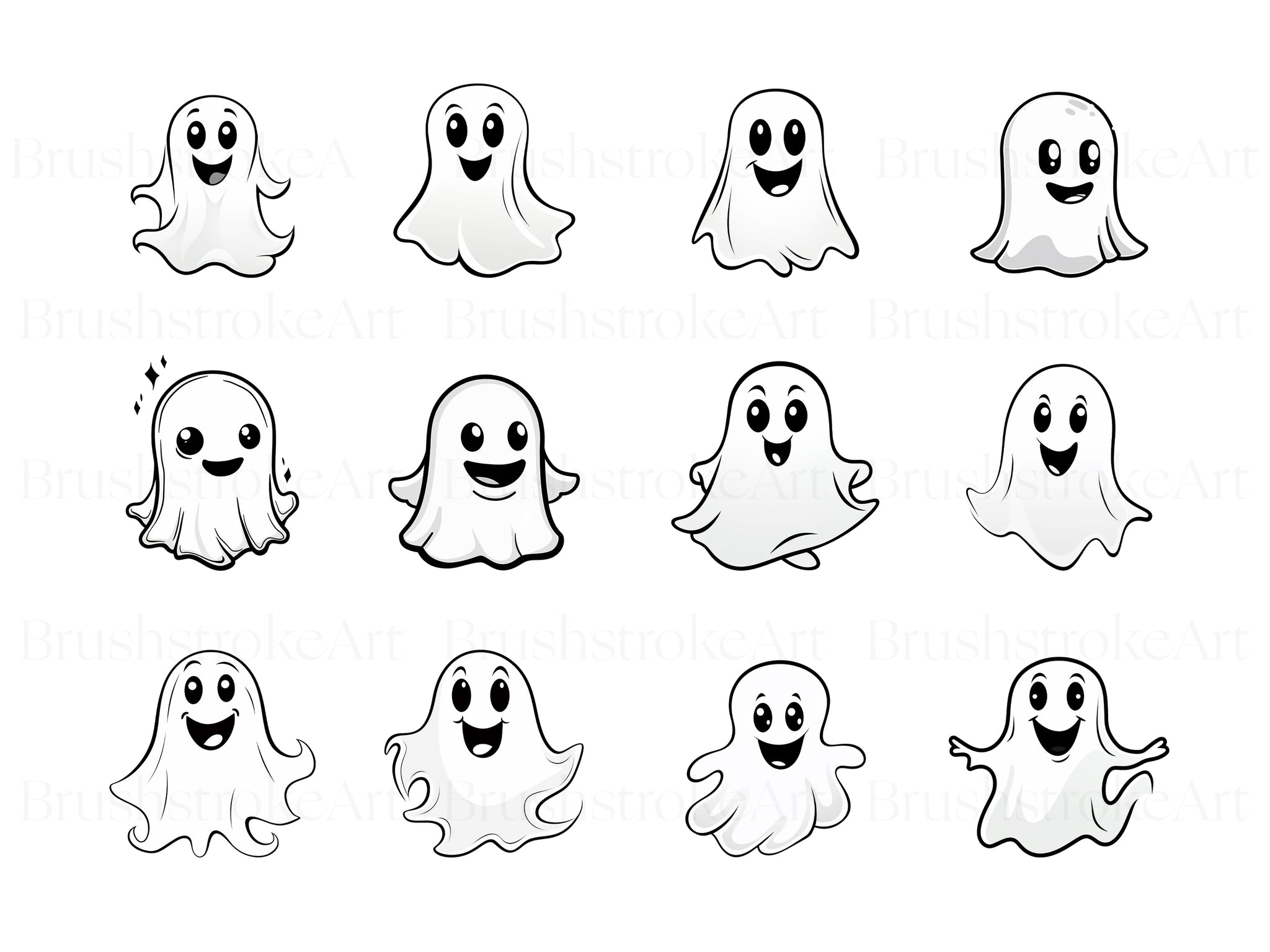 Cute Ghost Clipart, Halloween Ghost Face, Halloween Decor – Clipartset
