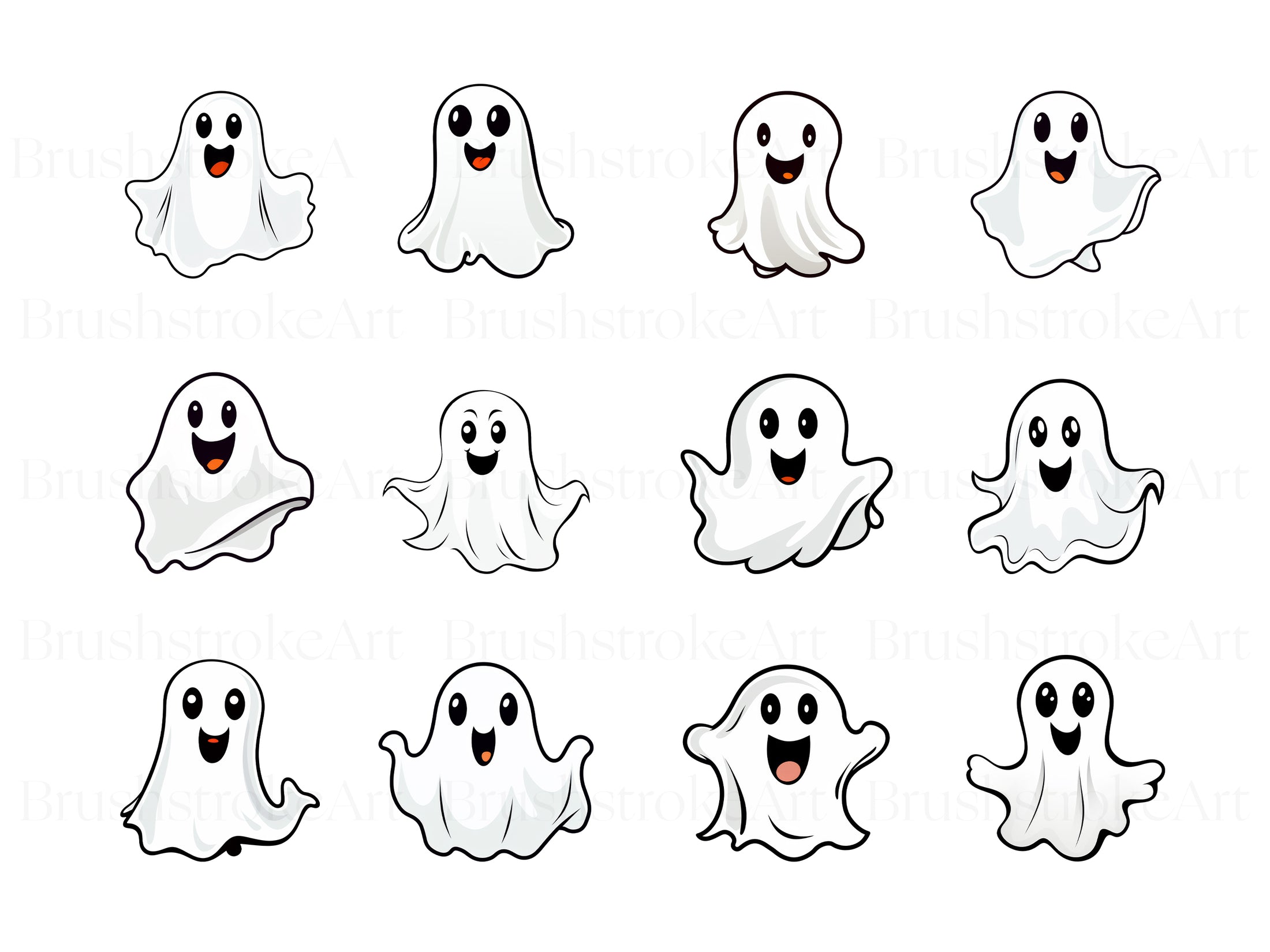 Cute Ghost Clipart, Halloween Ghost Face, Halloween Decor – Clipartset