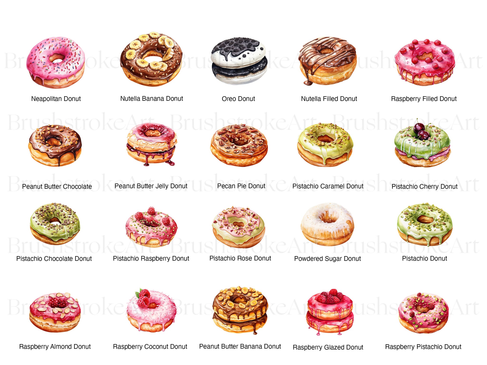Watercolor Donut Clipart, Dessert, Pastries, Glazed, Sprinkled Donut ...