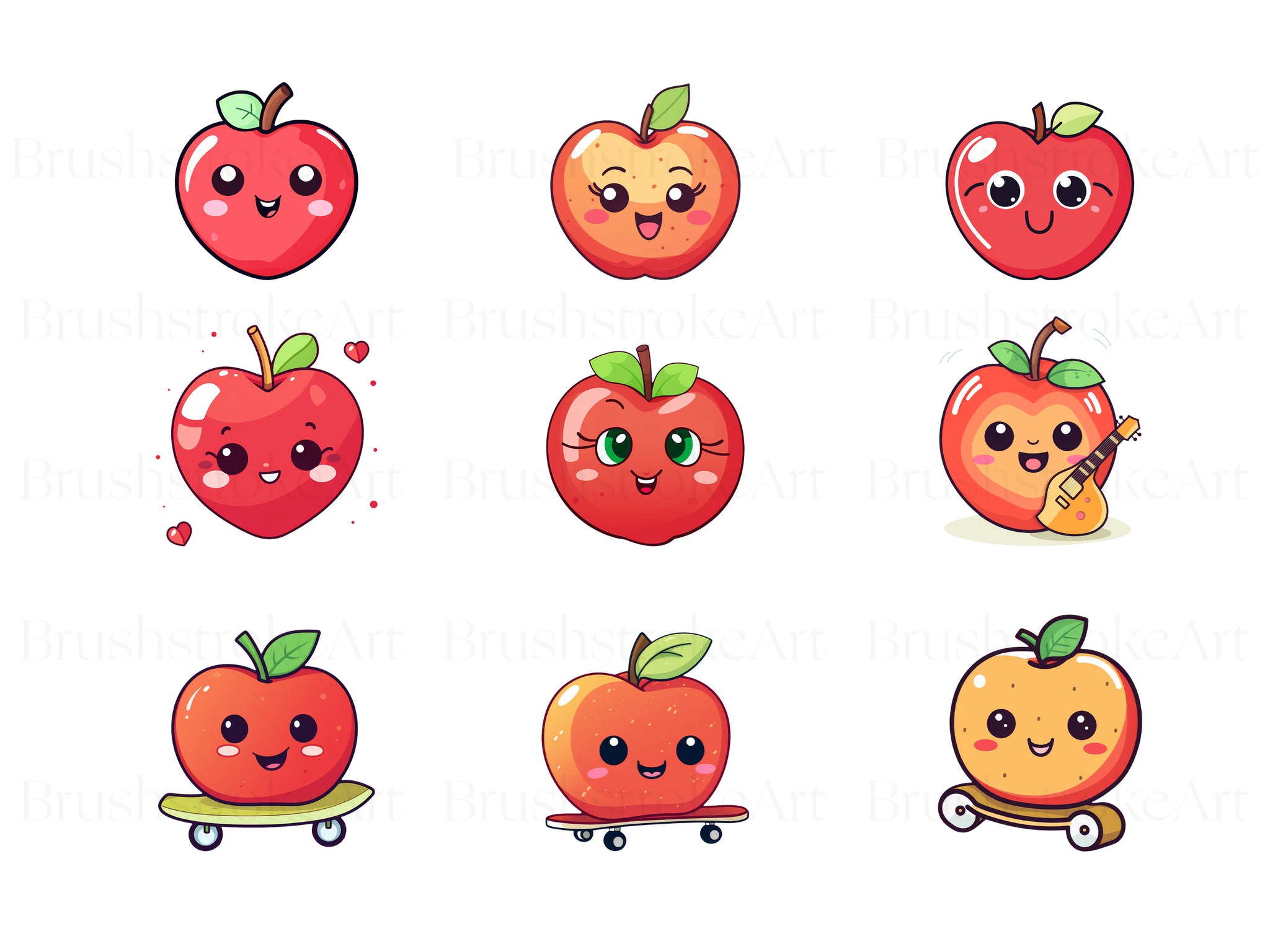 Cute Apple Clipart, Red Apple Fruit, Happy Fruit, Apple PNG – Clipartset
