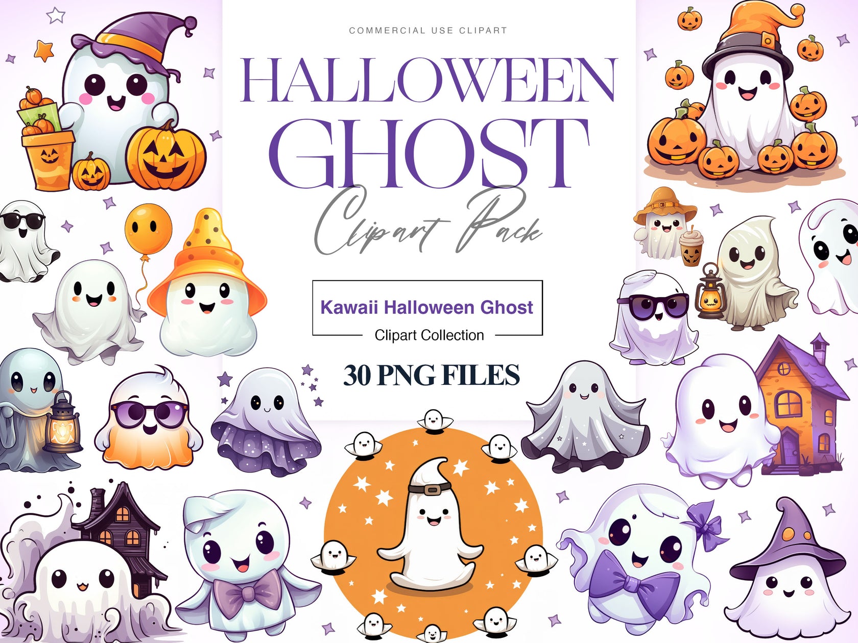 Halloween Ghost Clipart, Cute Ghost, Happy Halloween Card – Clipartset