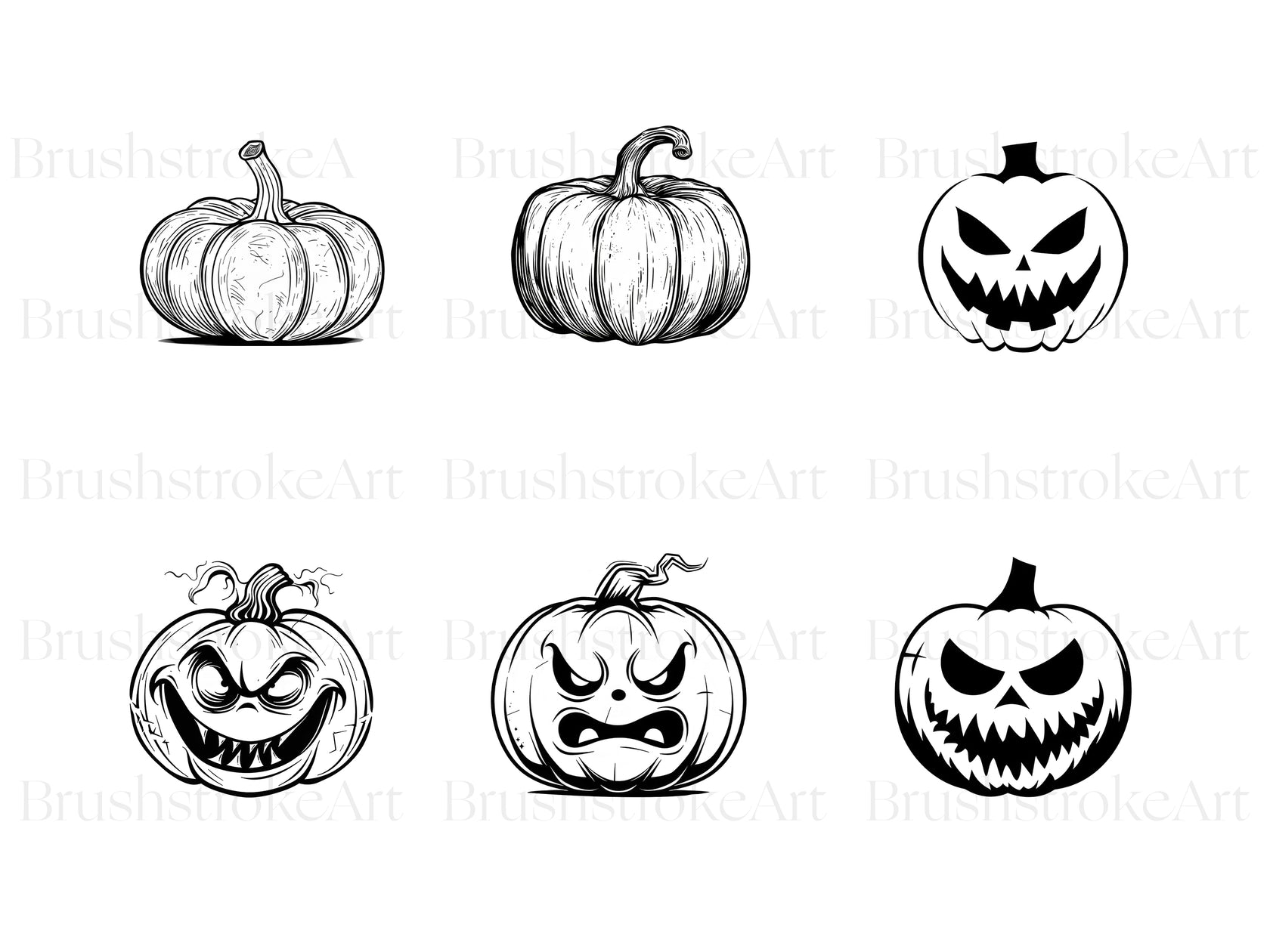 Halloween Pumpkin Line Art, Jack O Lantern, Pumpkin Face – Clipartset