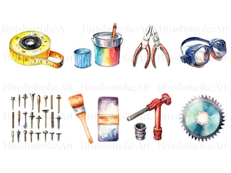 Watercolor Tools Clipart, Toolbox, Hammer, Mechanic Tool PNG – Clipartset