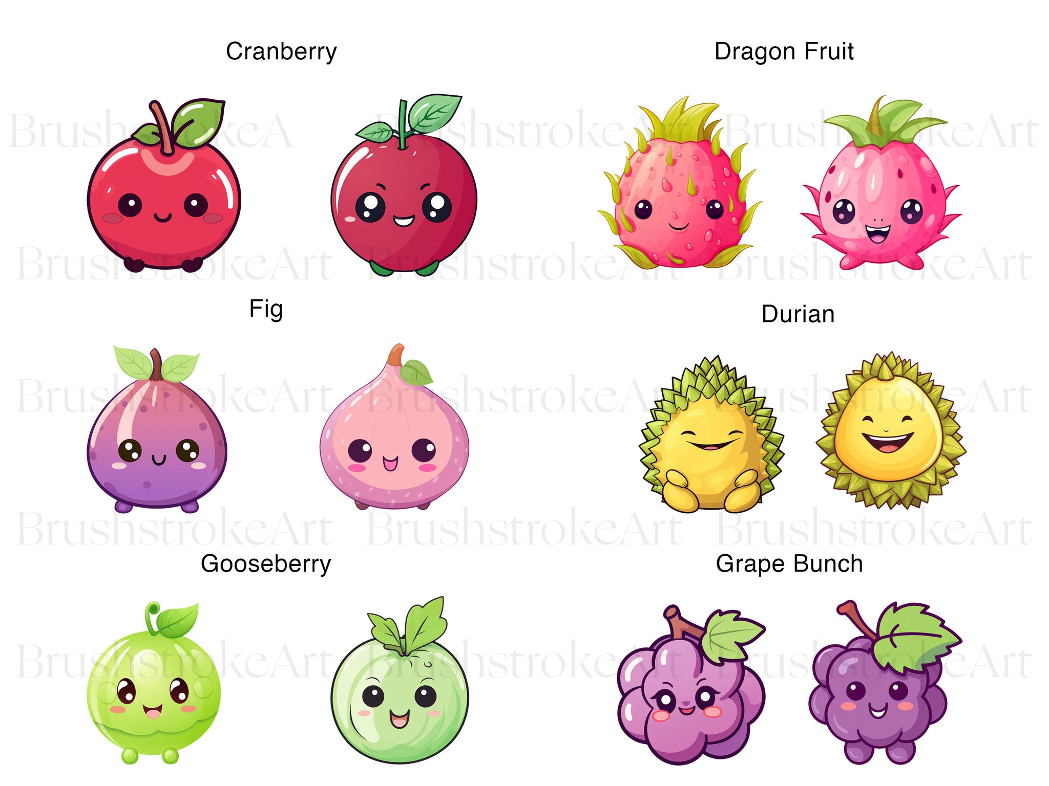 Cute Fruit Clipart, Smiling Fruit Happy, Kawaii Fruit PNG – Clipartset