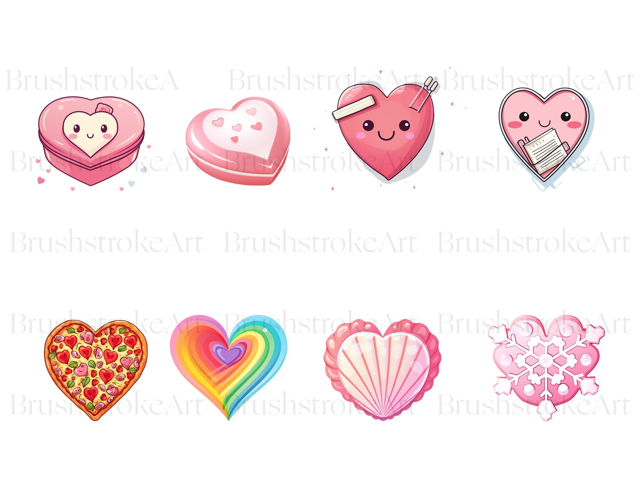 Kawaii Heart Clipart, Rainbow Heart PNG, Cute Hearts, Love – Clipartset