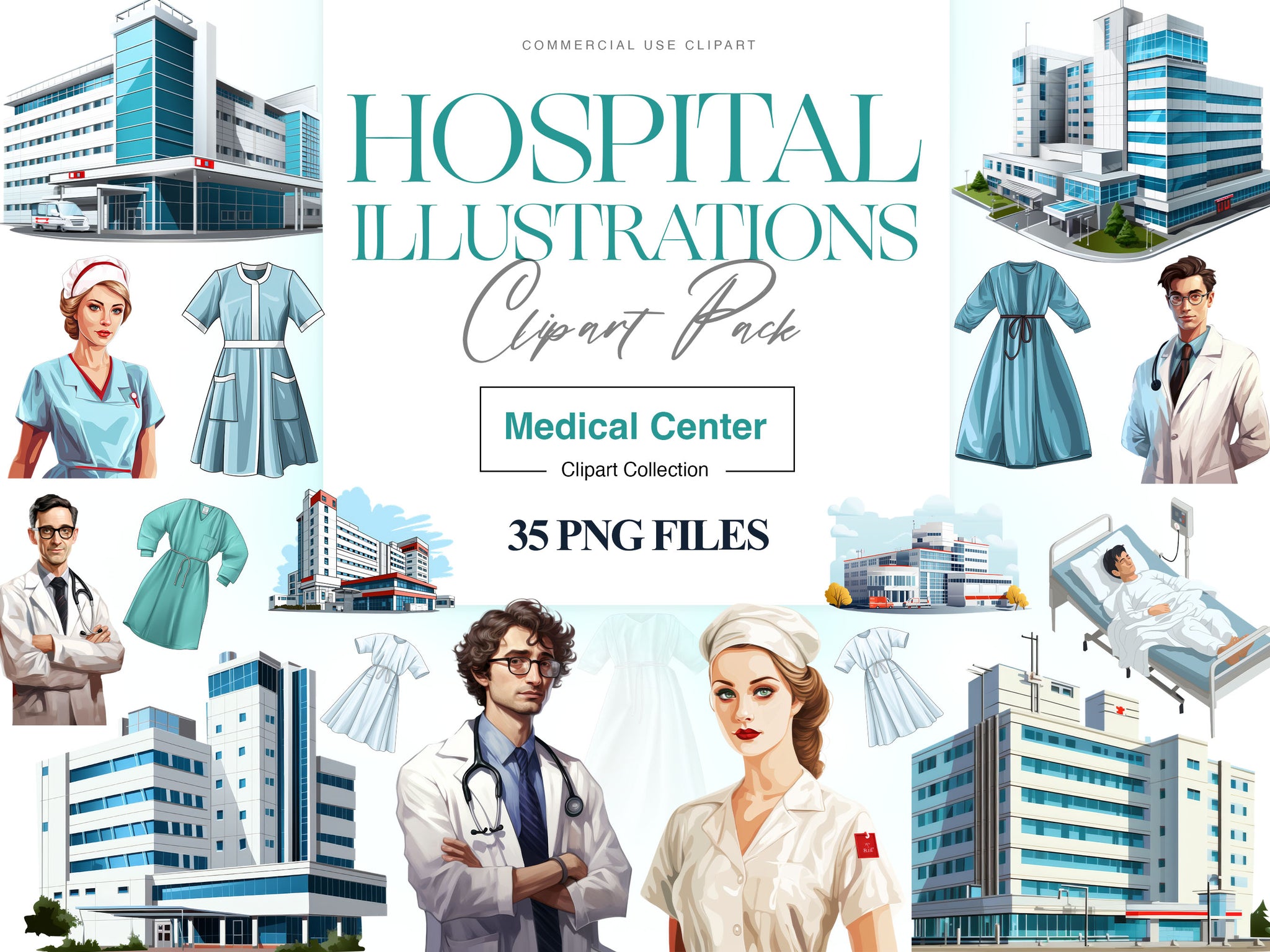 Hospital Clipart, Doctor, Nurse PNG, Patient, Medical Staff – Clipartset