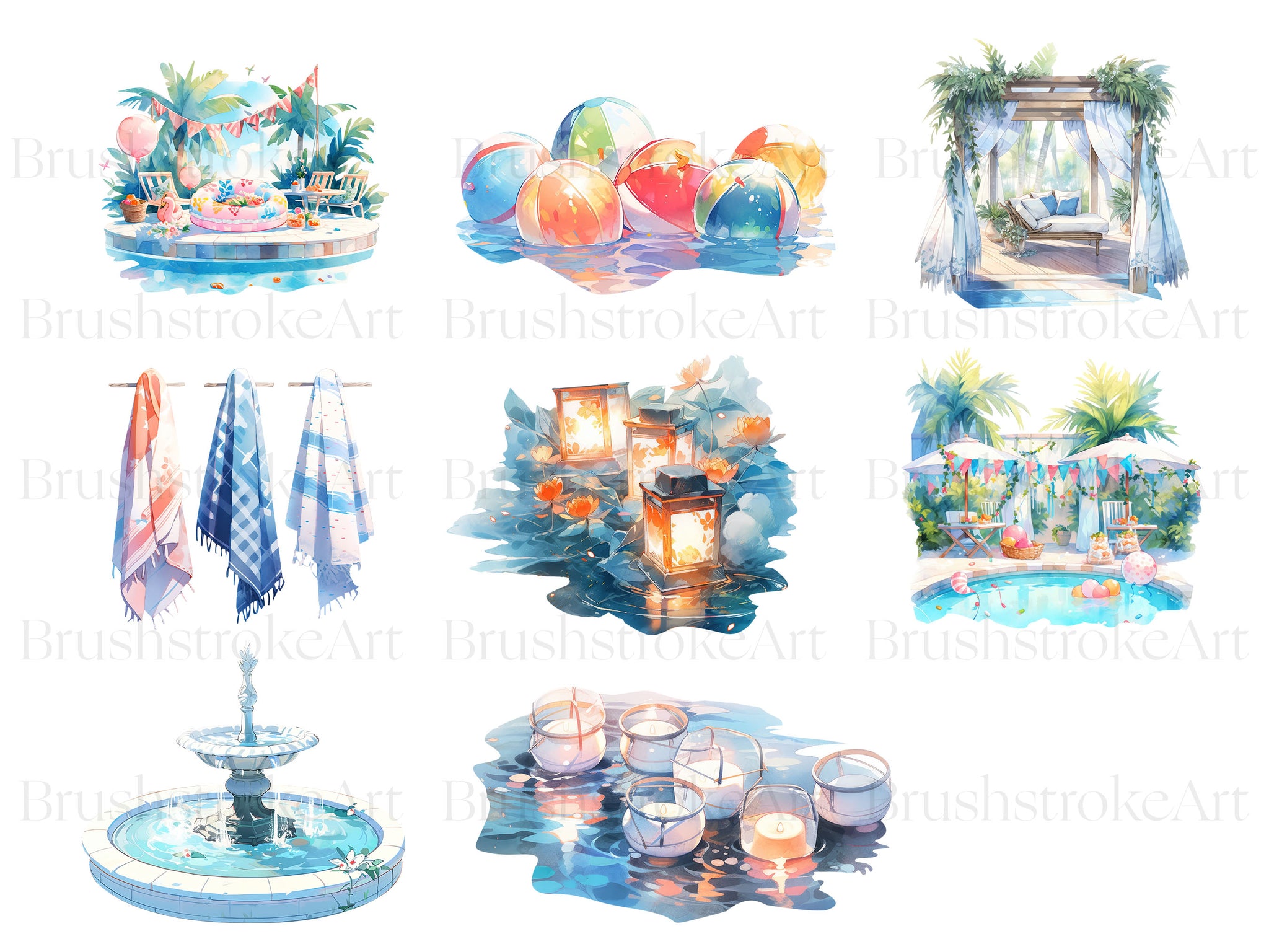 Watercolor Pool Clipart, Summer Vacation, Swimming Pool Party – Clipartset