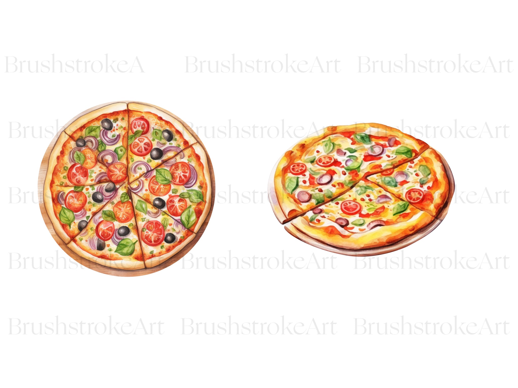 Watercolor Pizza Clipart, Pizza Margherita, Pepperoni Pizza – Clipartset