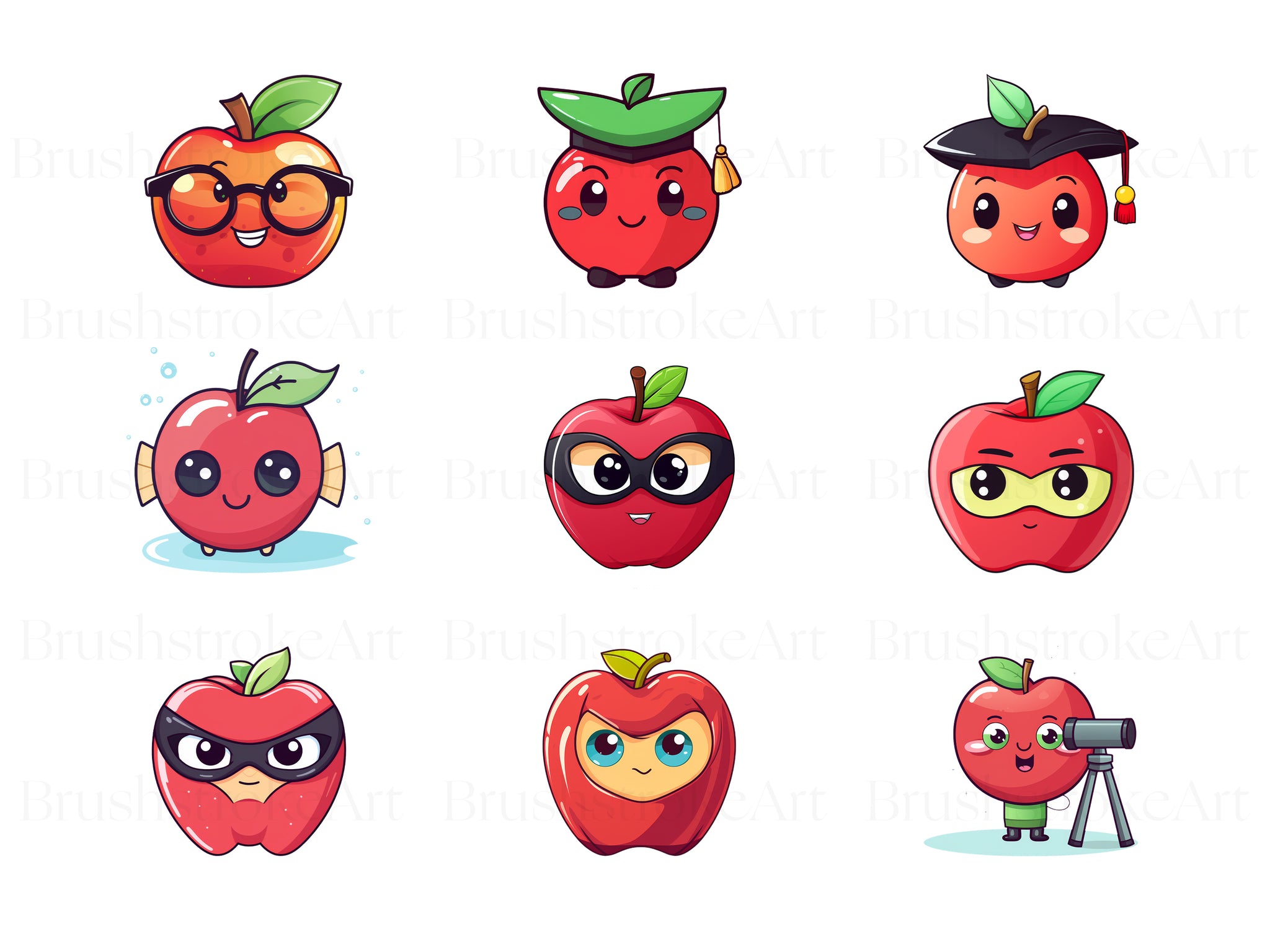 Cute Apple Clipart, Red Apple Fruit, Happy Fruit, Apple PNG – Clipartset