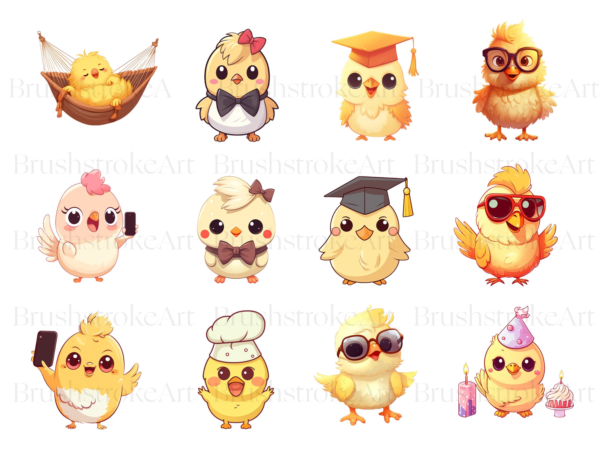 Cute Chicken Clipart, Baby Chicken Hatching, Kawaii Chicken – Clipartset