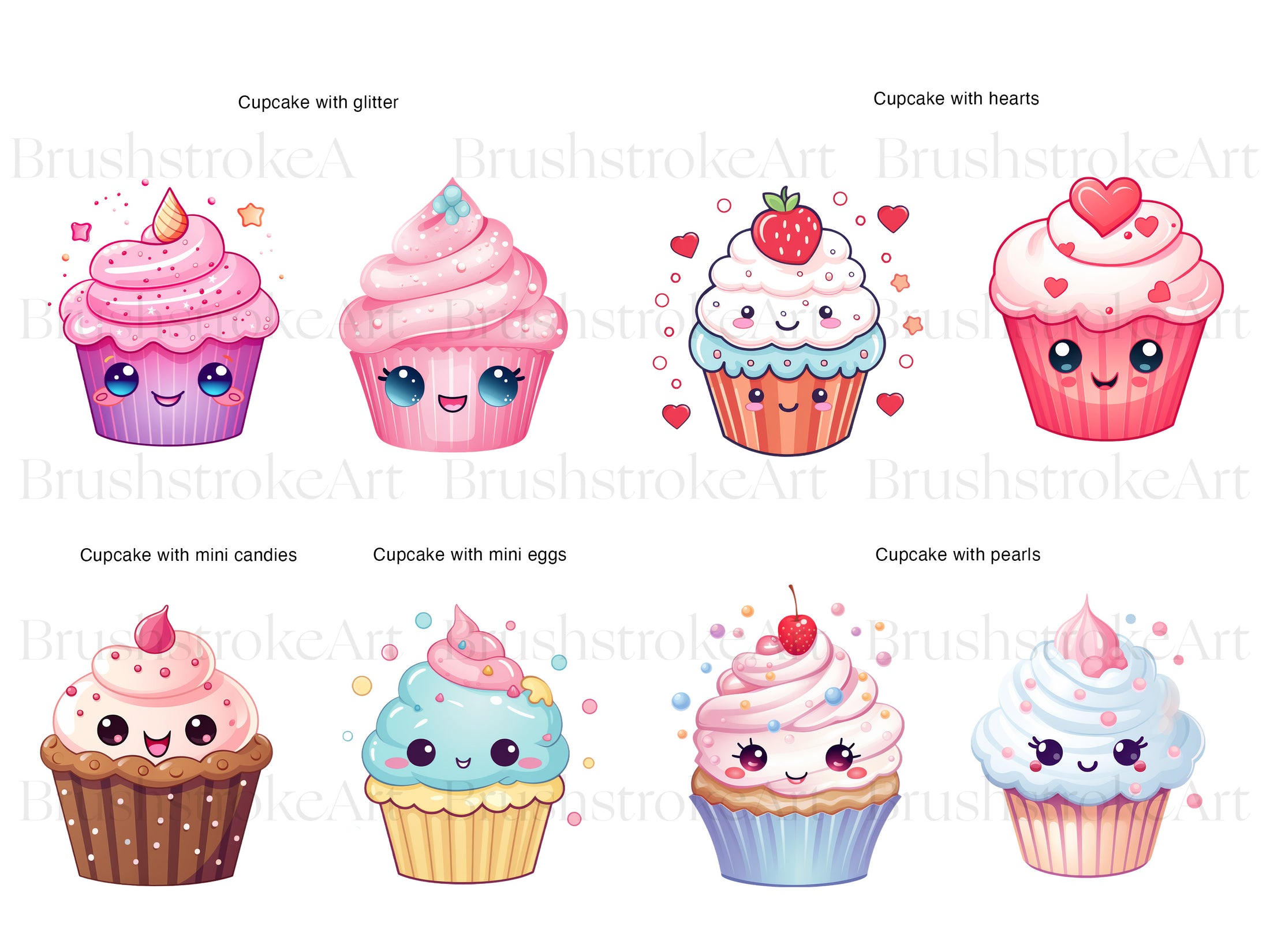 Cute Cupcake Clipart, Strawberry Cupcake PNG, Dessert Menu – Clipartset