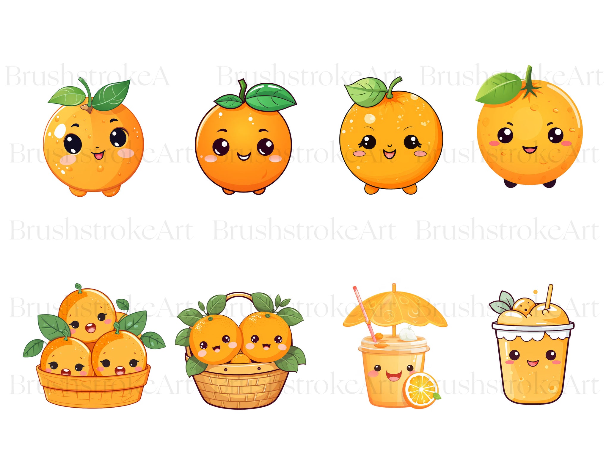 Cute Orange Clipart, Kawaii Fruit, Orange PNG, Summer Fruit – Clipartset