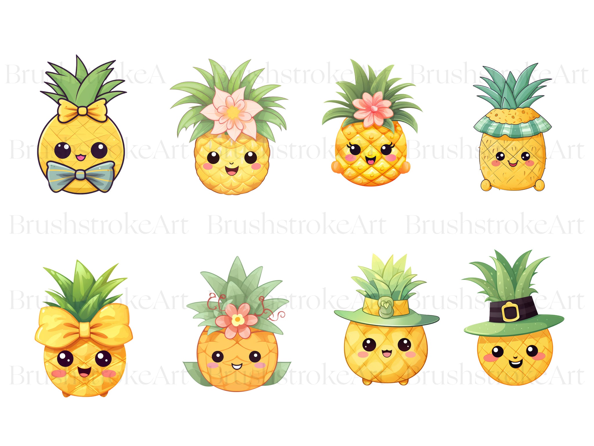 Cute Pineapple Clipart, Tropical Fruit, Kawaii Pineapple – Clipartset