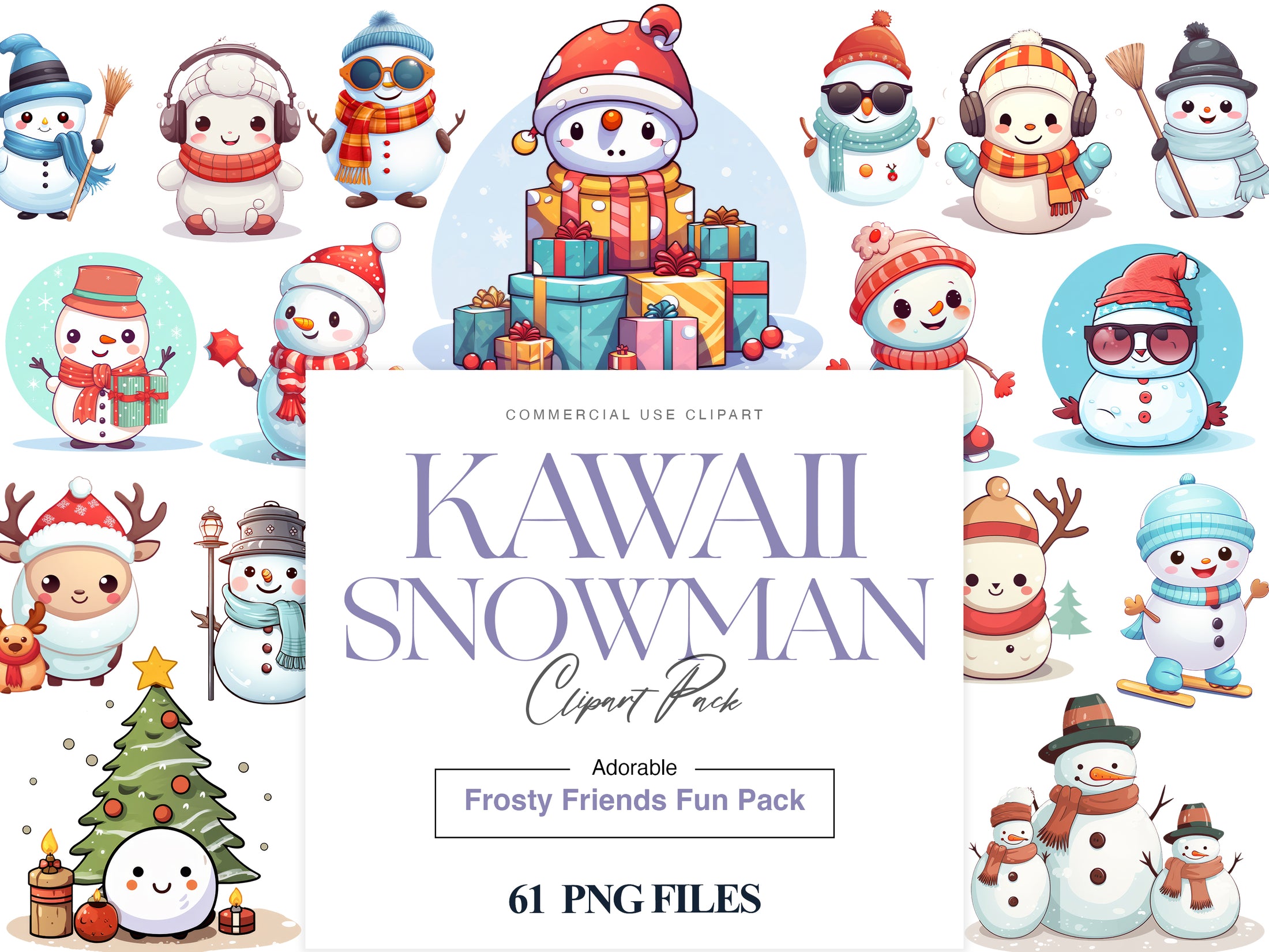 Kawaii Snowman Clipart, Christmas Snowman PNG, Cute Snowman – Clipartset