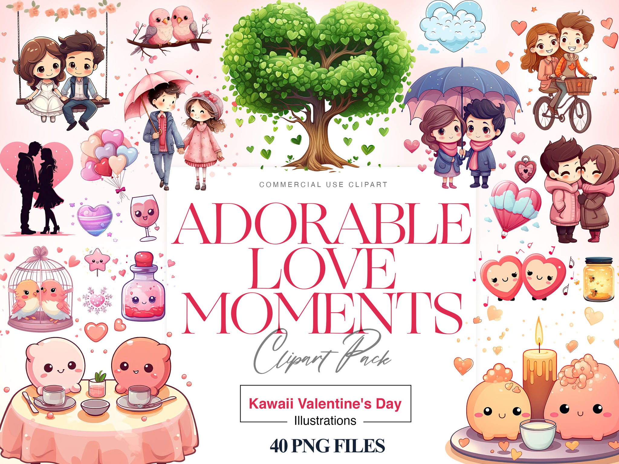 Kawaii Valentines Clipart, Love Letter, Heart Balloon PNG – Clipartset