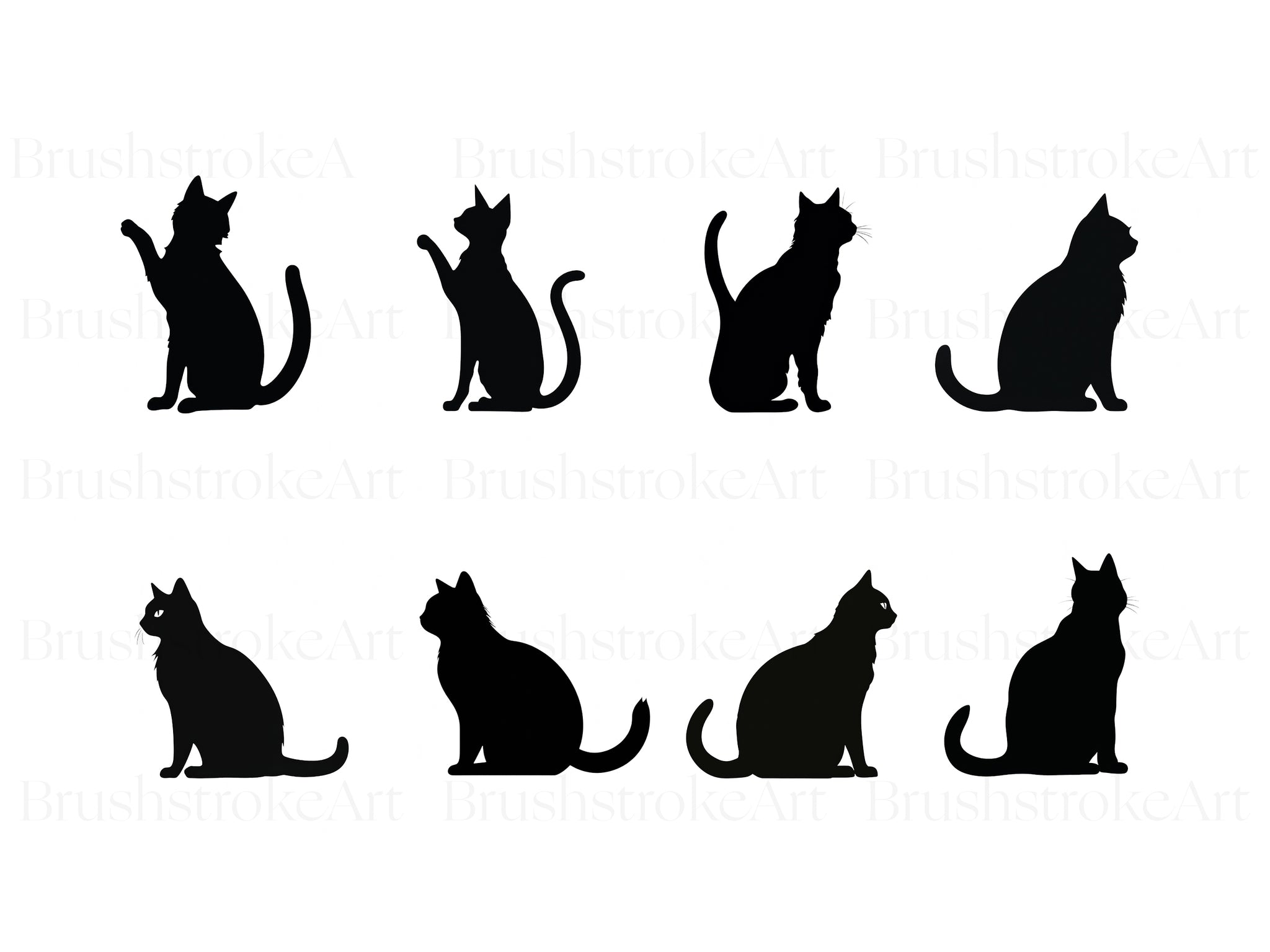 Cat Silhouette Clipart, Kitten PNG, Cute Cat Illustration – Clipartset