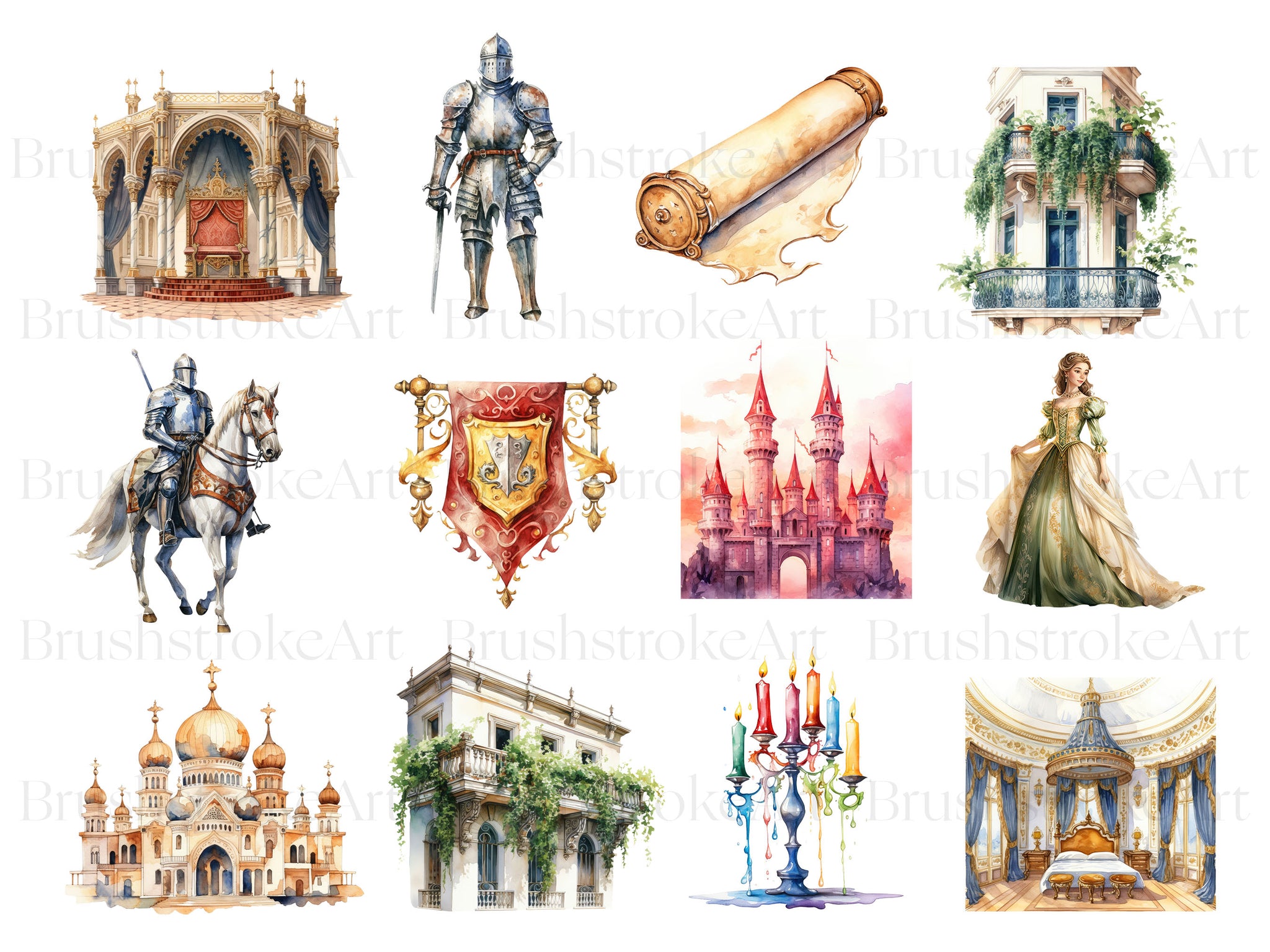 Watercolor Royal Clipart, Knight, Princess PNG, Fairytale – Clipartset
