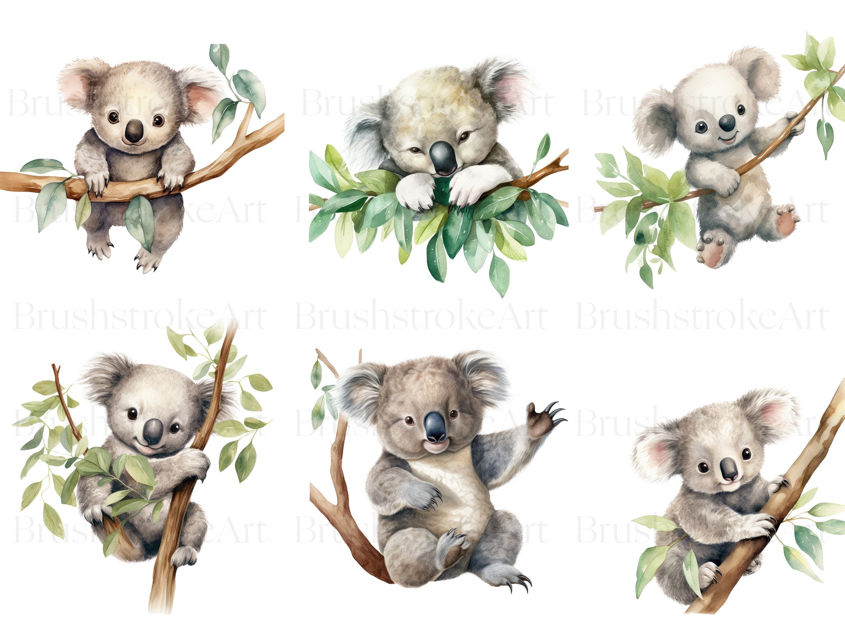 Watercolor Koala Clipart, Cute Koala, Baby Animal Nursery – Clipartset