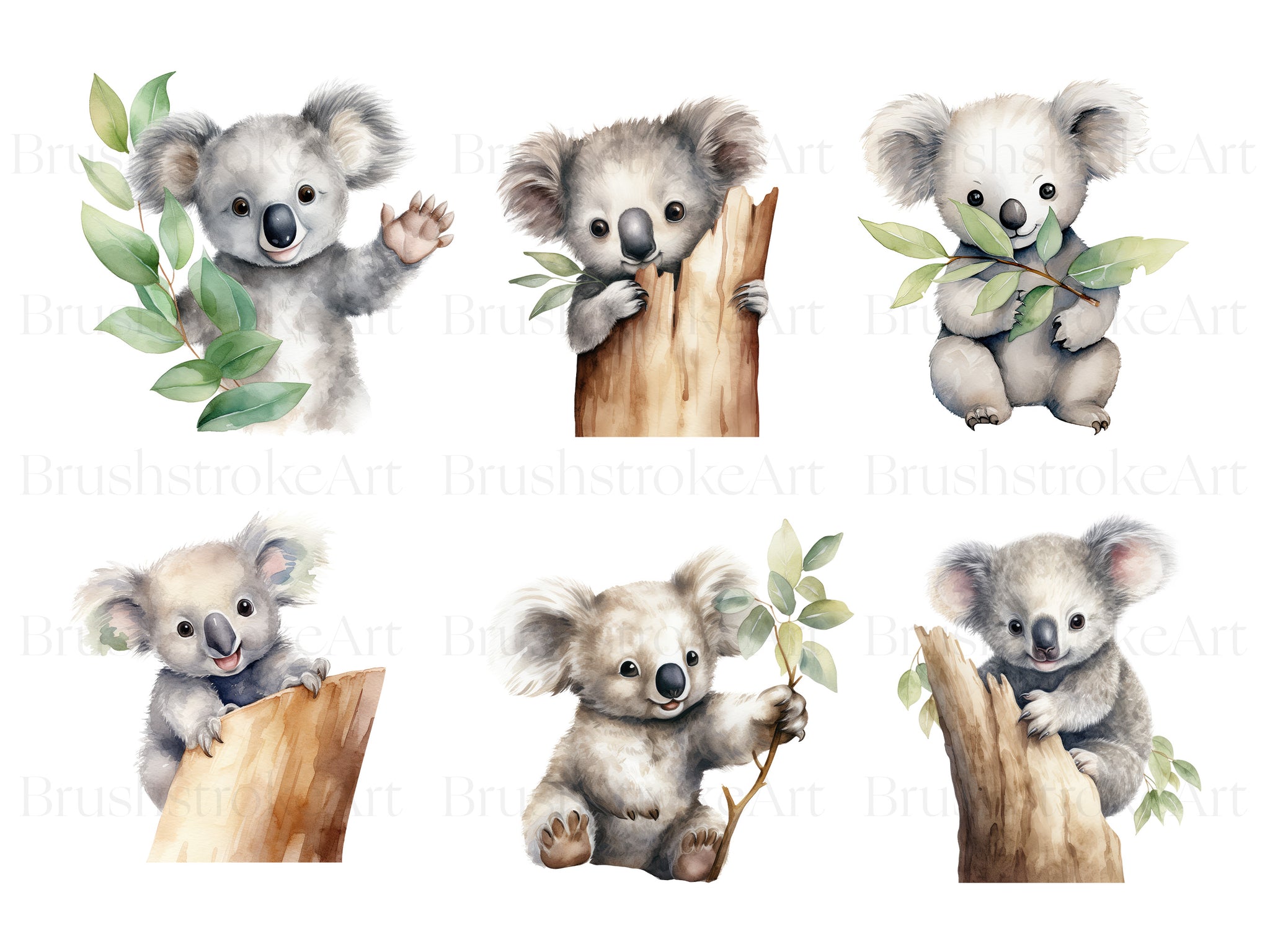 Watercolor Koala Clipart, Cute Koala, Baby Animal Nursery – Clipartset