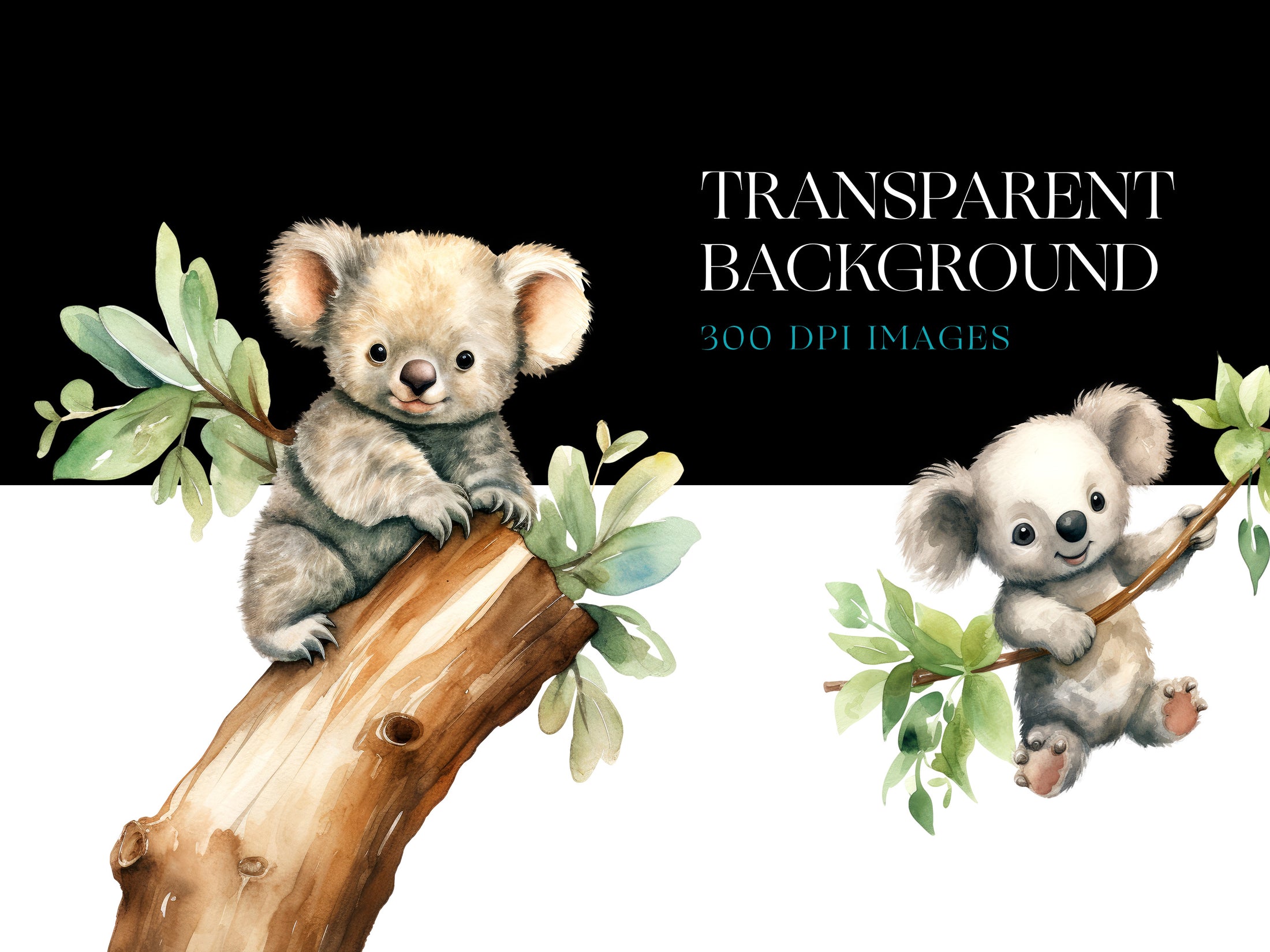 Watercolor Koala Clipart, Cute Koala, Baby Animal Nursery – Clipartset
