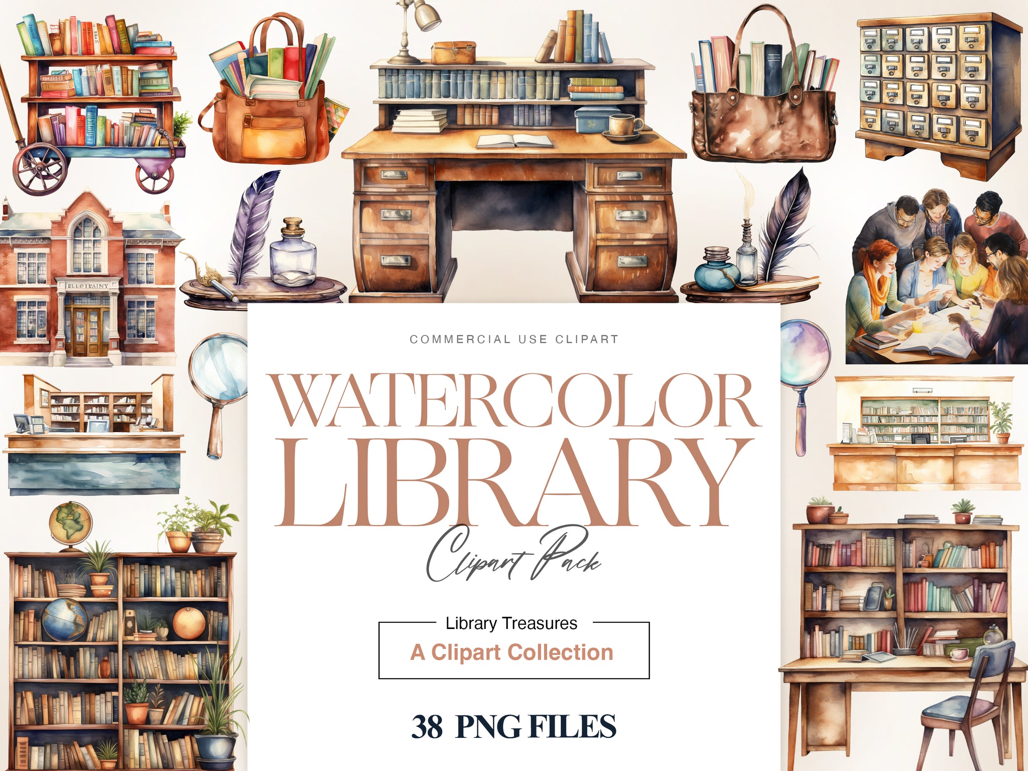 Watercolor Library Clipart, Cozy Book Reading, Library Book – Clipartset
