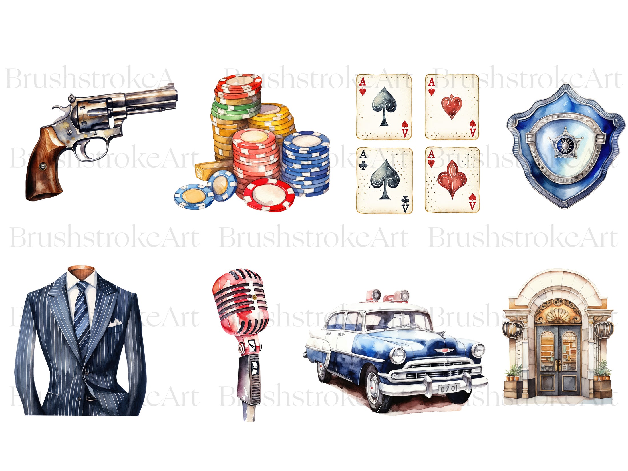 Watercolor Mafia Clipart, Gangster Hat, Mob Boss, Criminal – Clipartset